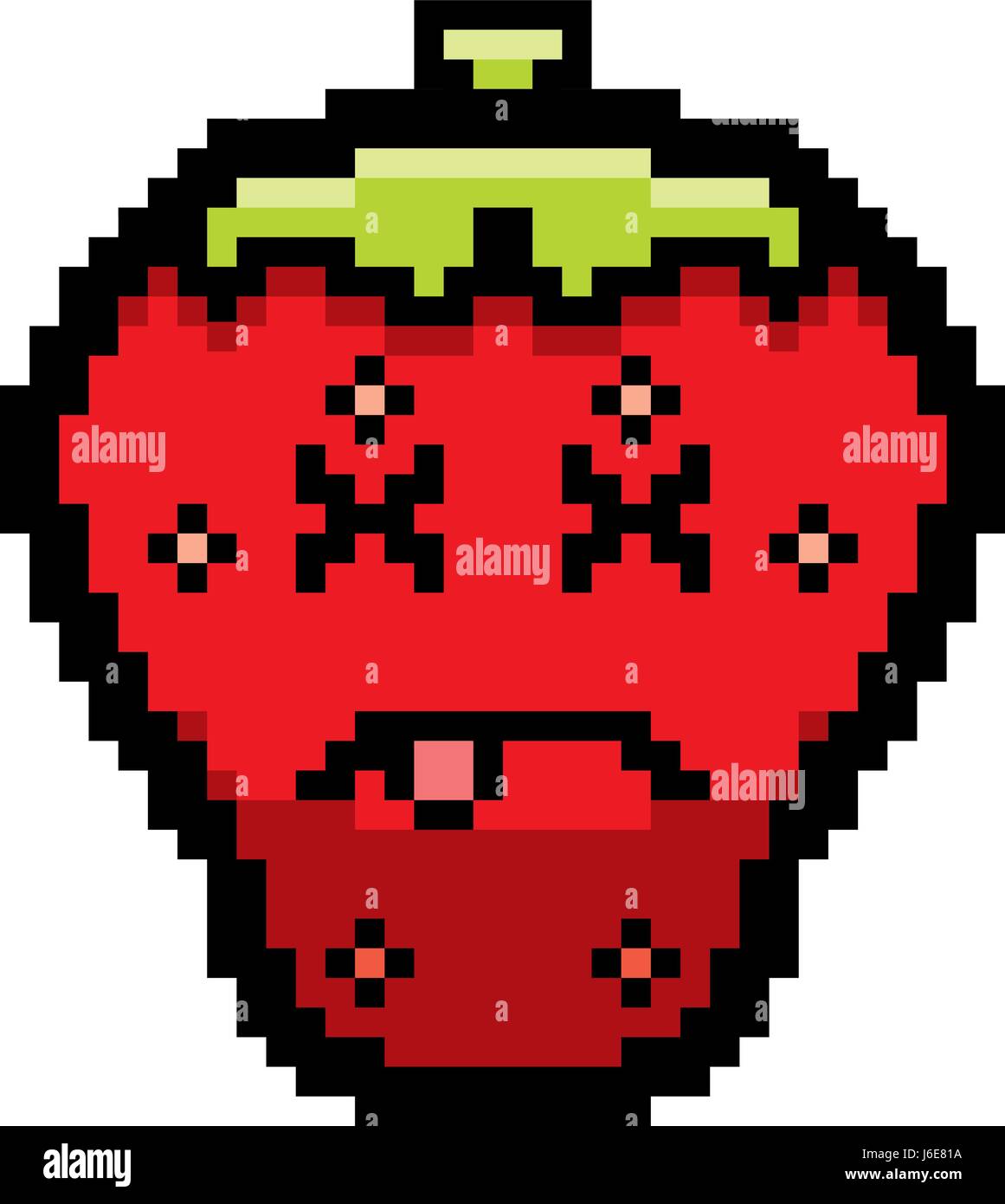 An illustration of a strawberry looking dead in an 8-bit cartoon style ...