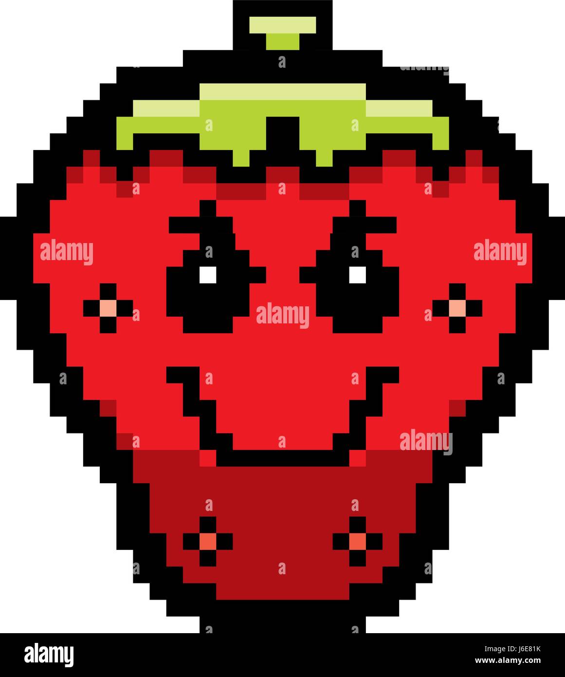 An illustration of a strawberry looking evil in an 8-bit cartoon style ...