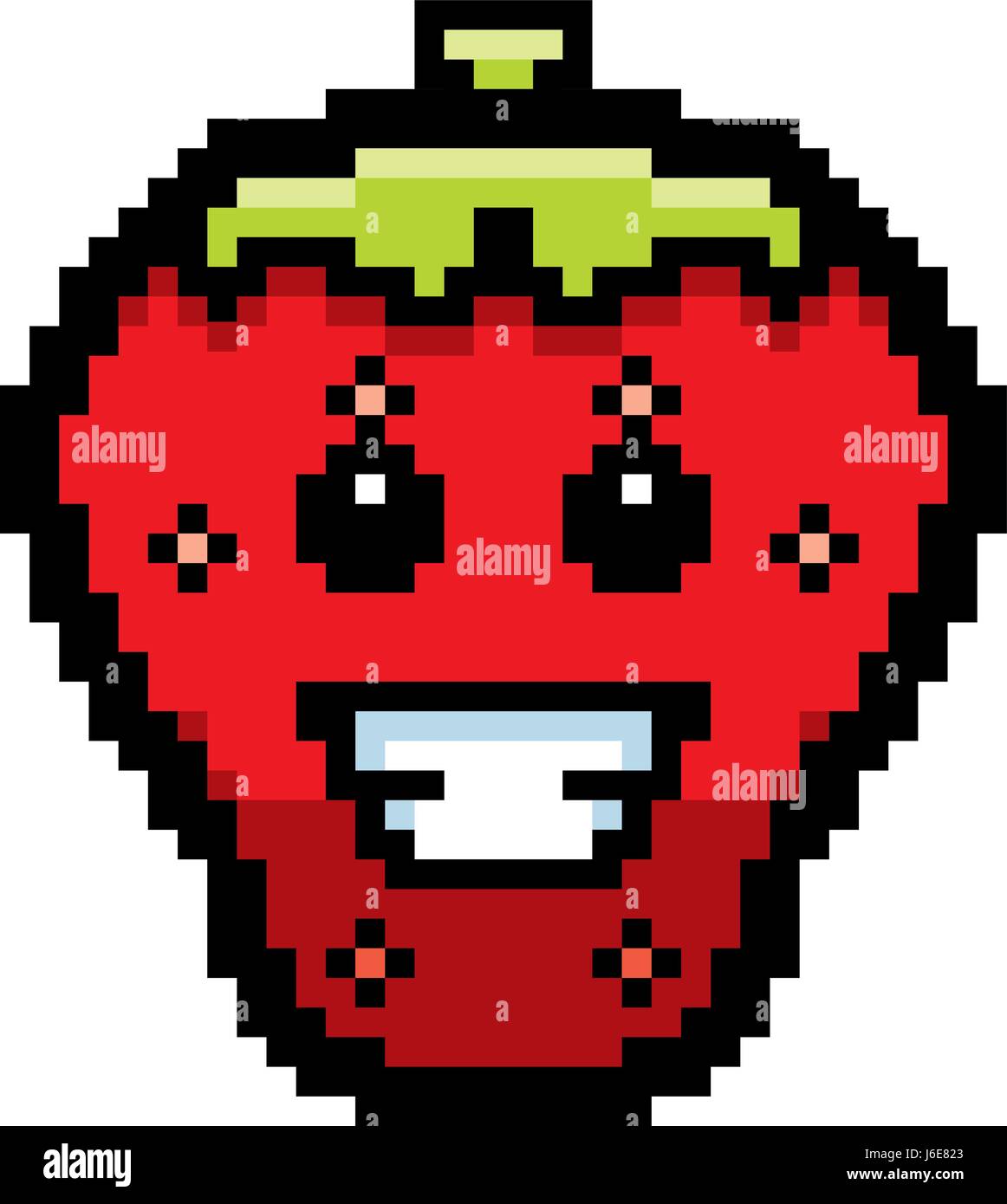 An illustration of a strawberry smiling in an 8-bit cartoon style Stock ...