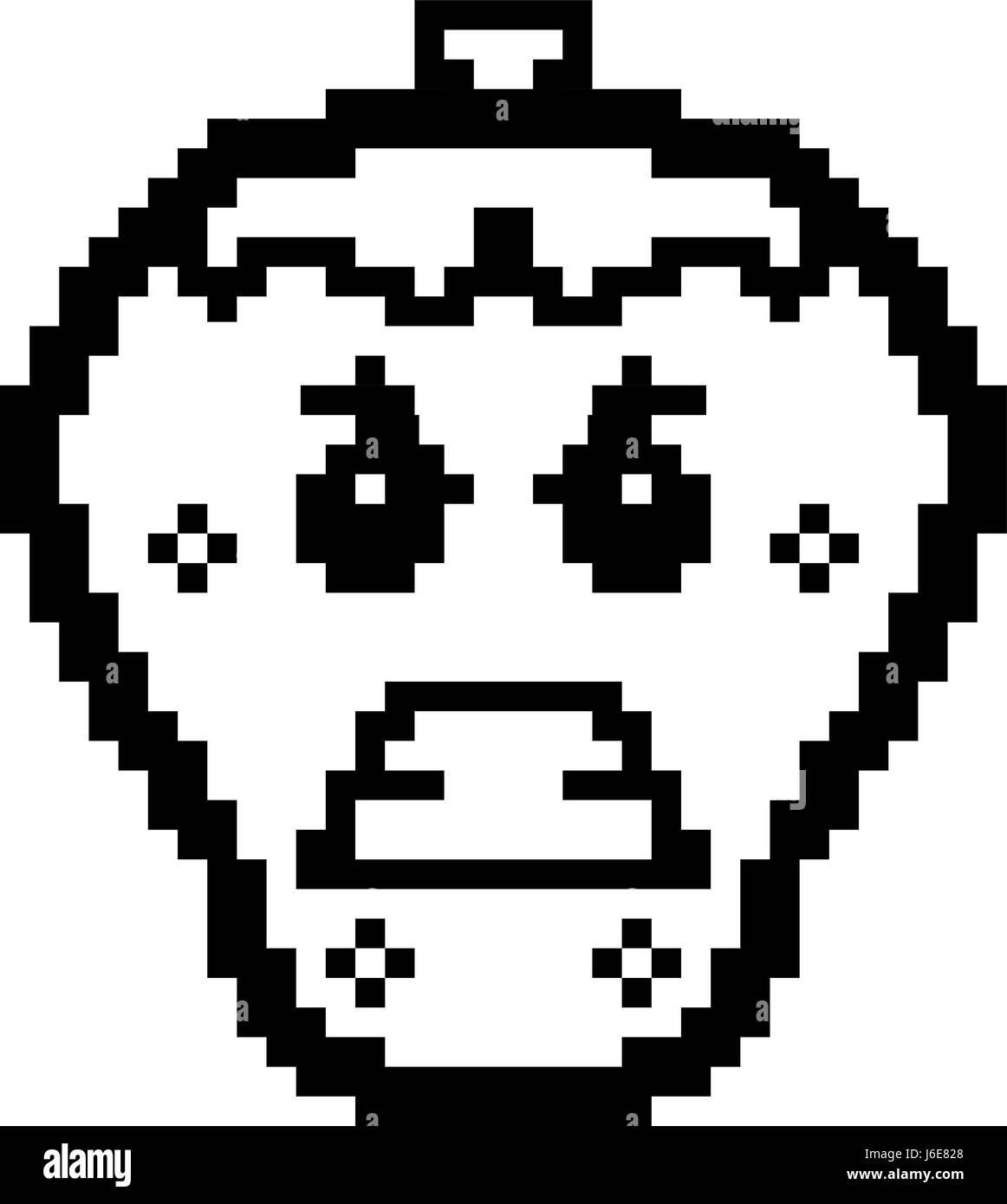 An illustration of a strawberry looking angry in an 8-bit cartoon style ...