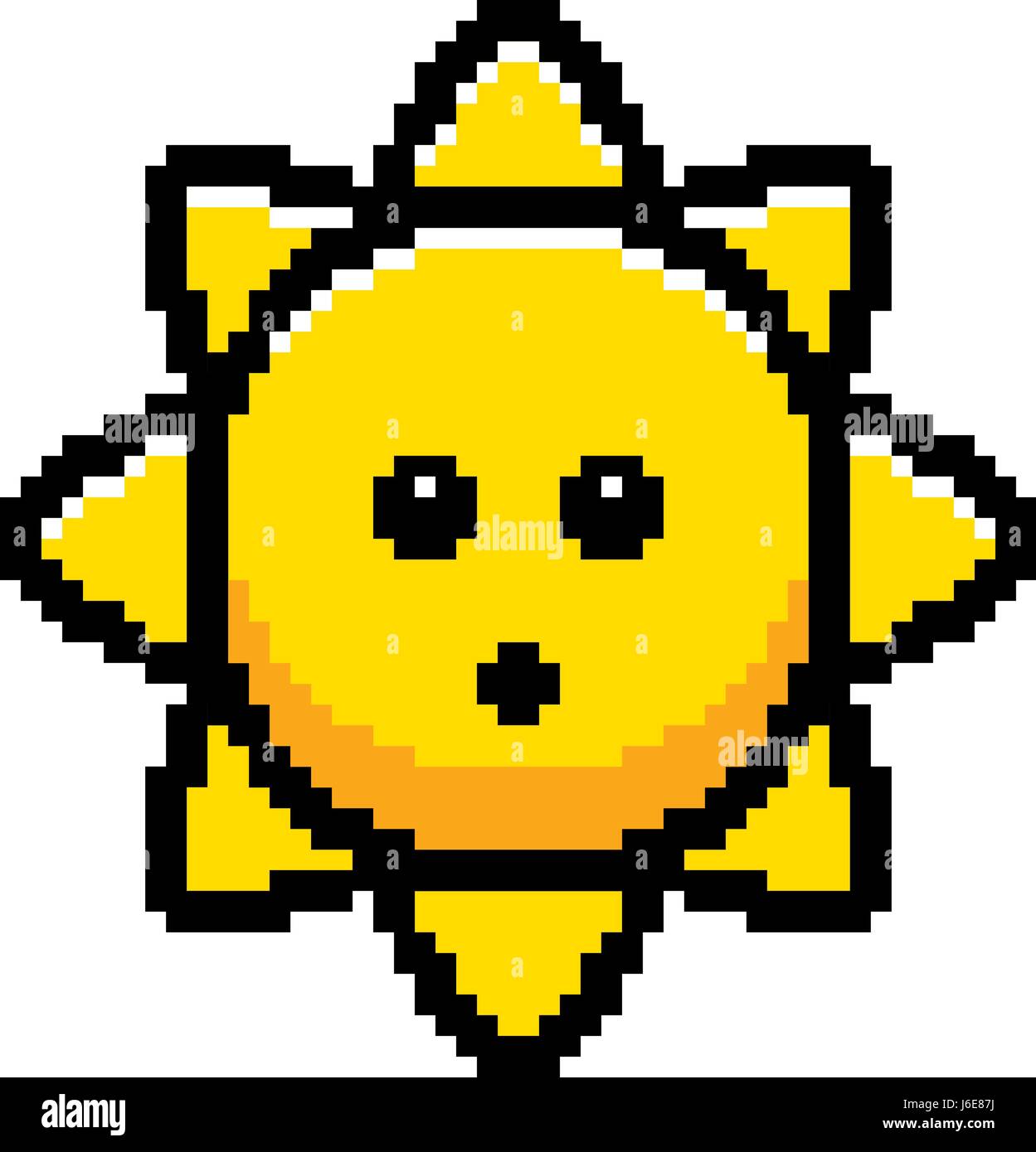 An illustration of the sun looking surprised in an 8-bit cartoon style ...