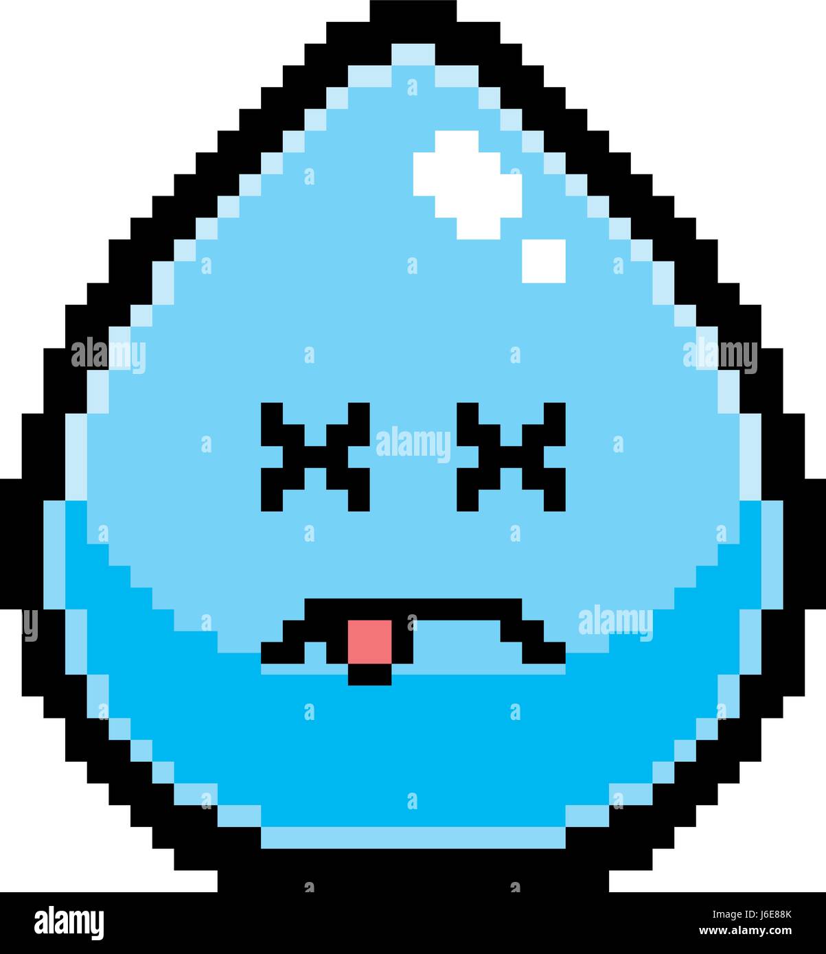 An illustration of a water drop looking dead in an 8-bit cartoon style ...