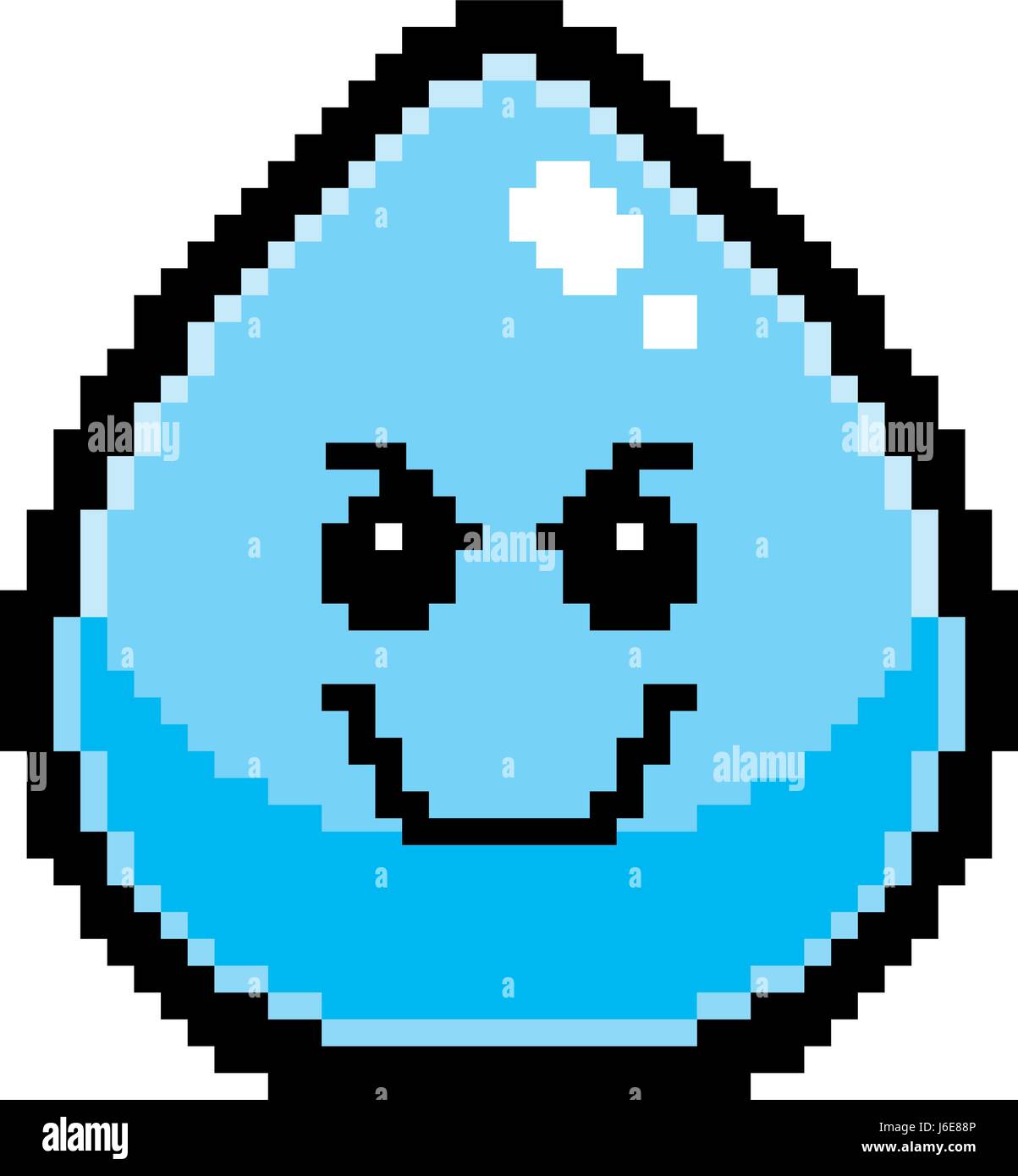 An illustration of a water drop looking evil in an 8-bit cartoon style ...