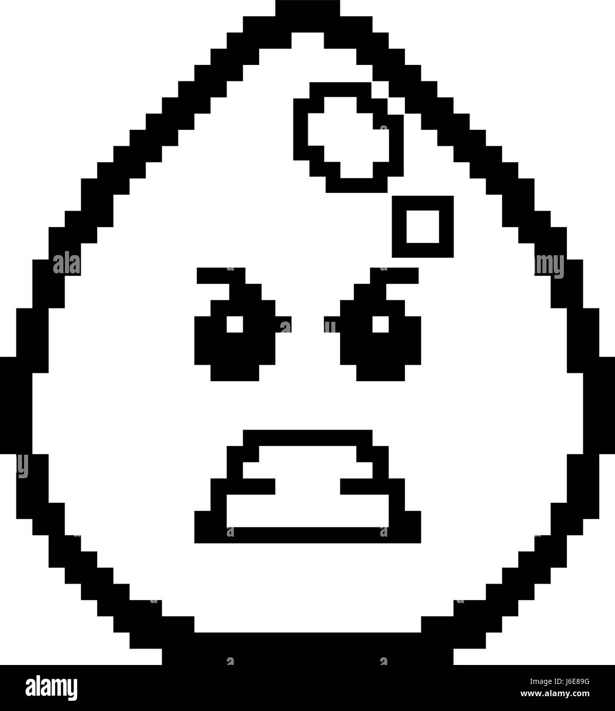 An illustration of a water drop looking angry in an 8-bit cartoon style ...
