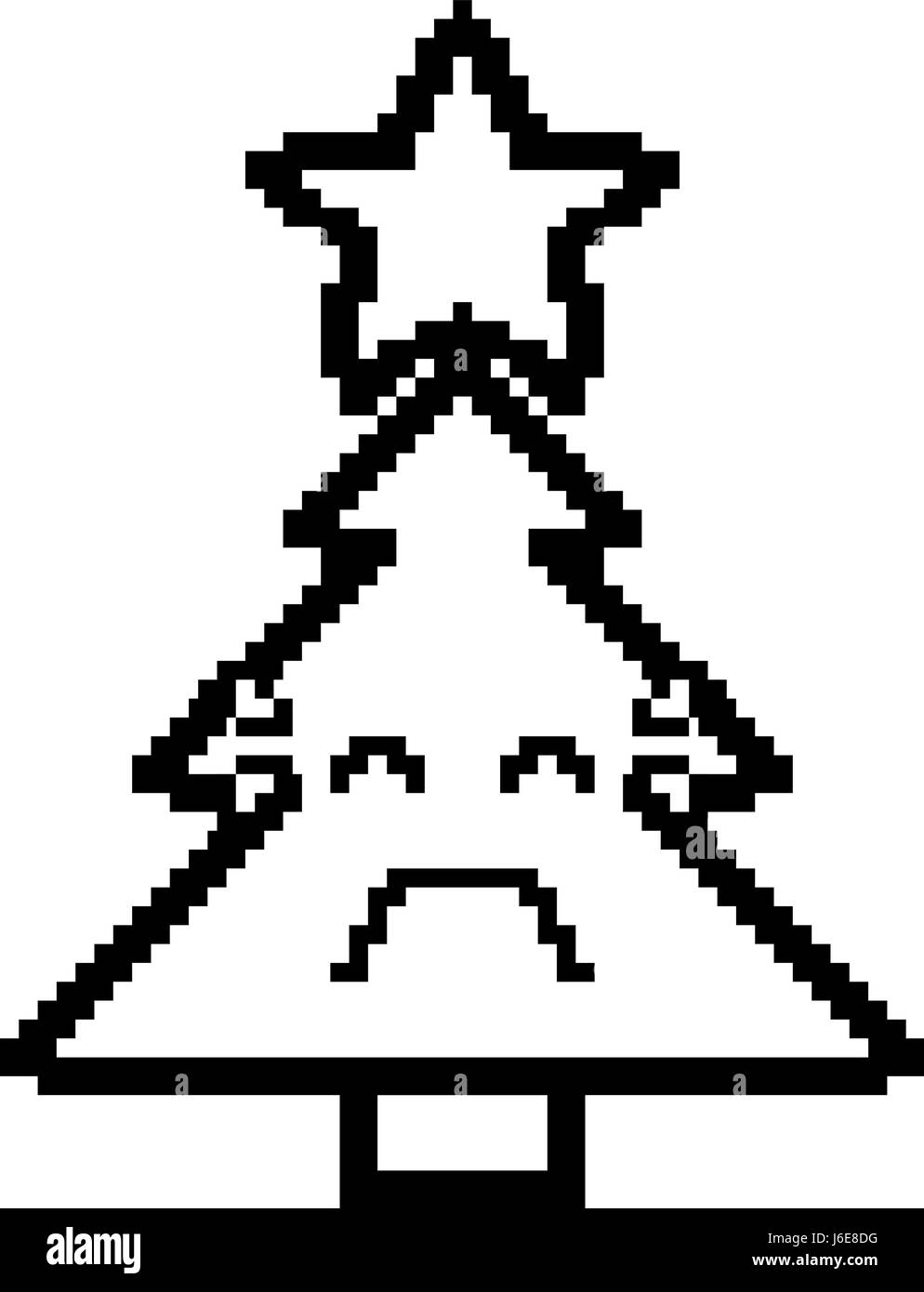 An illustration of a Christmas tree crying in an 8-bit cartoon style ...