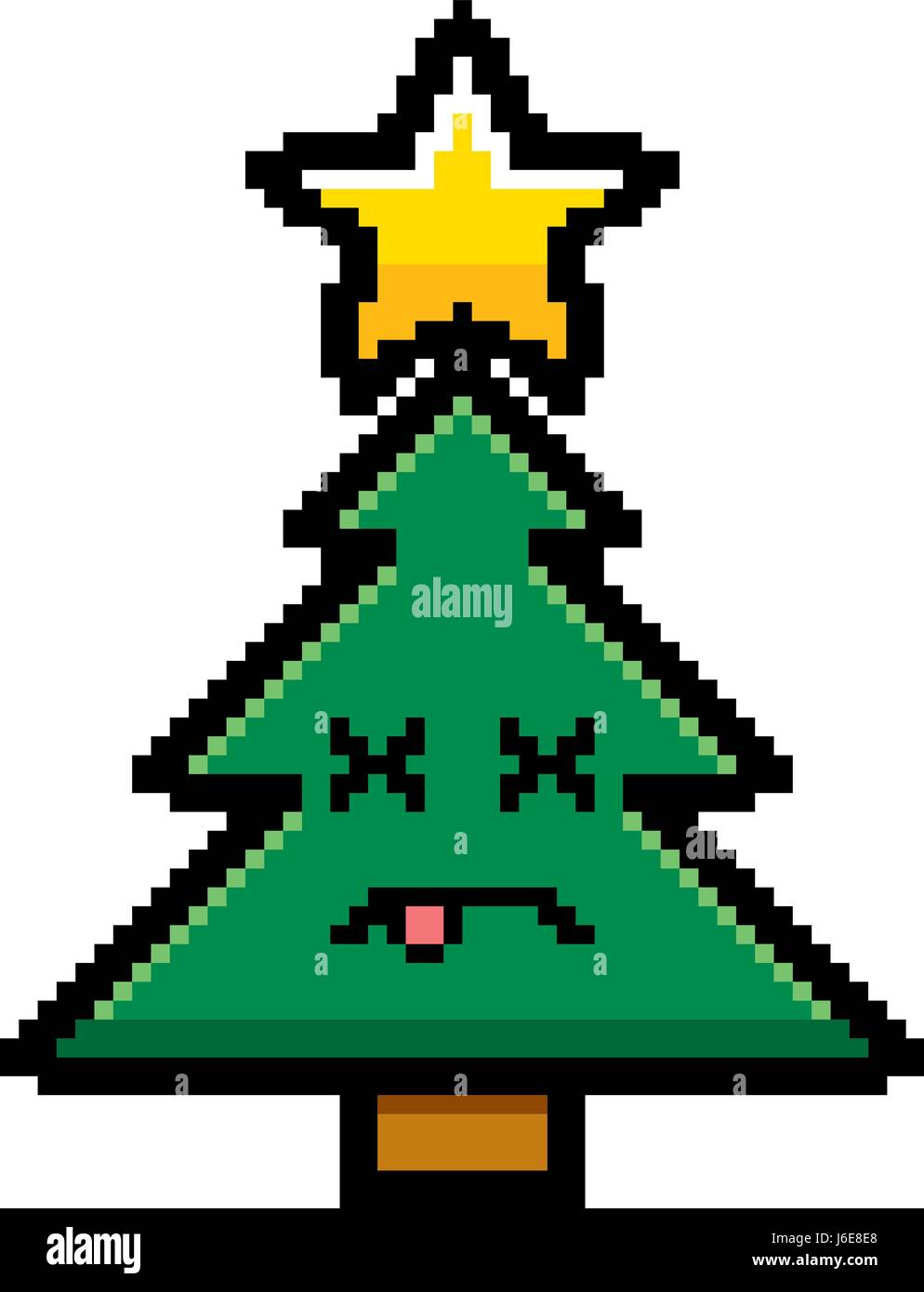 An illustration of a Christmas tree looking dead in an 8-bit cartoon ...