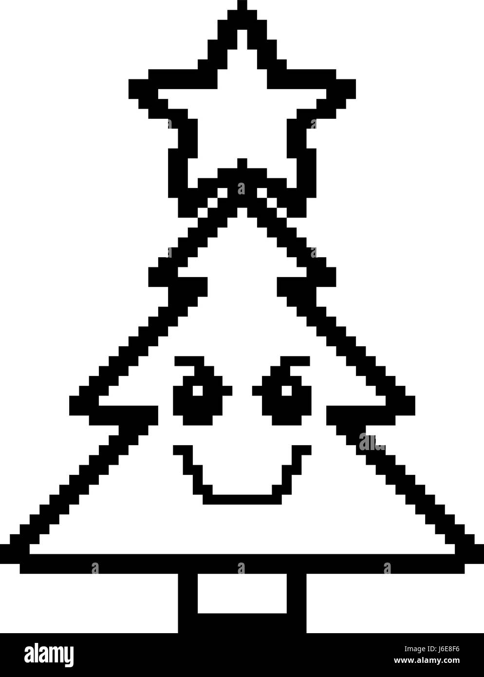 An illustration of a Christmas tree looking evil in an 8-bit cartoon ...