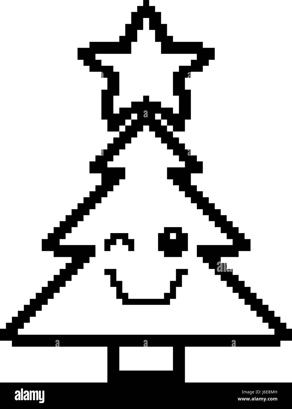 An illustration of a Christmas tree winking in an 8-bit cartoon style ...