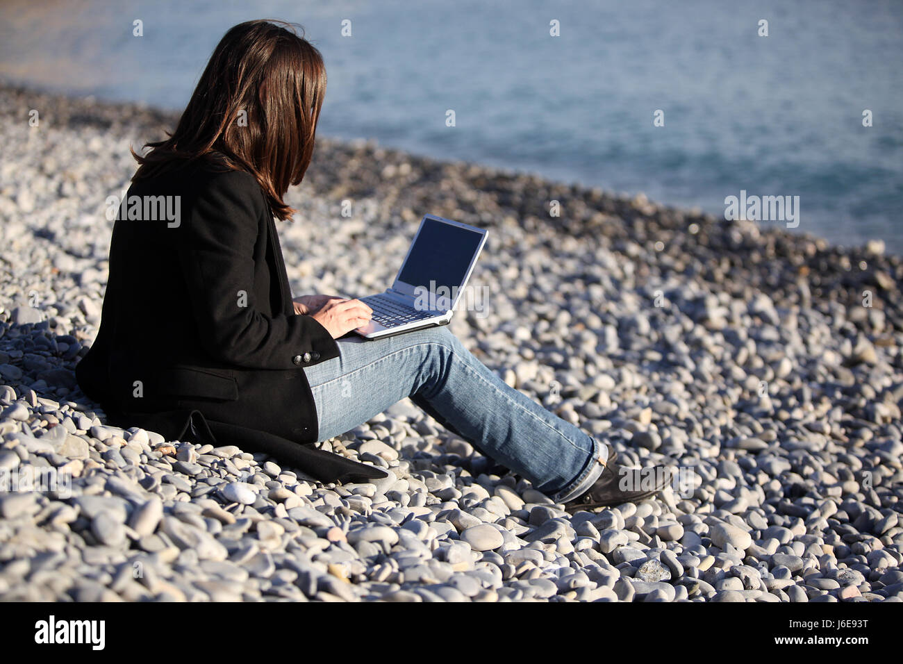 woman laptop notebook computers computer beach seaside the beach ...