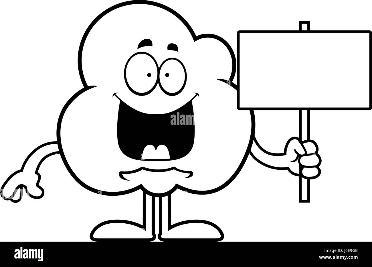 A cartoon illustration of a popcorn kernel holding a sign Stock Vector ...