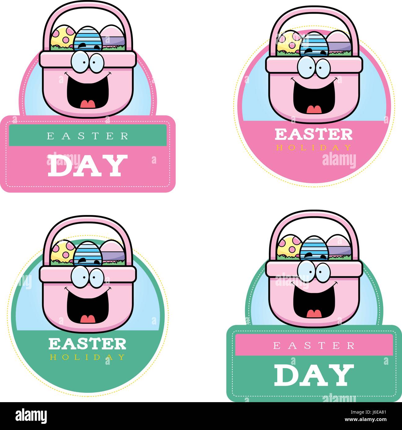 A cartoon illustration of an Easter basket in an Easter themed graphic ...