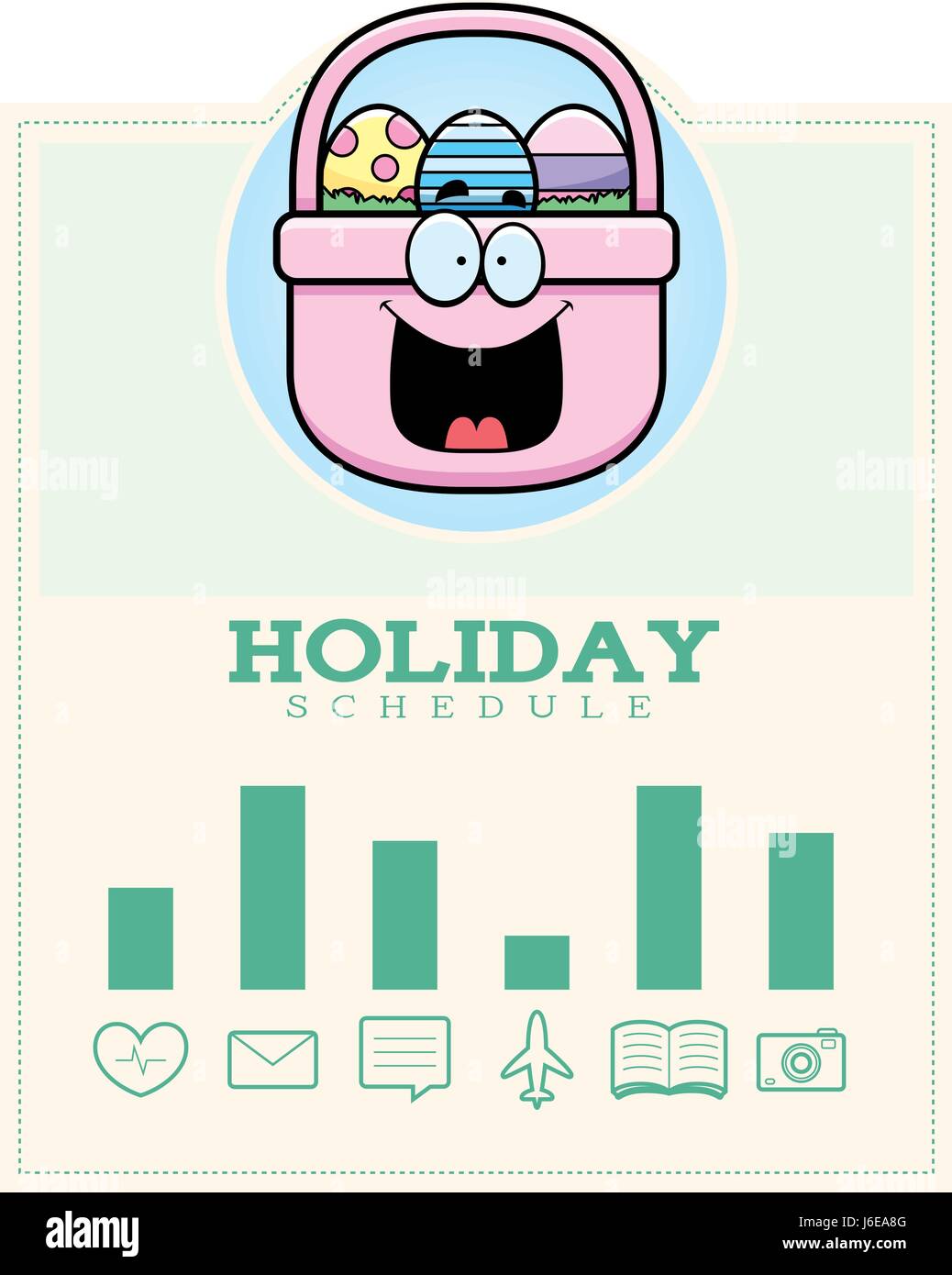 A cartoon illustration of an Easter basket in an Easter themed graphic ...