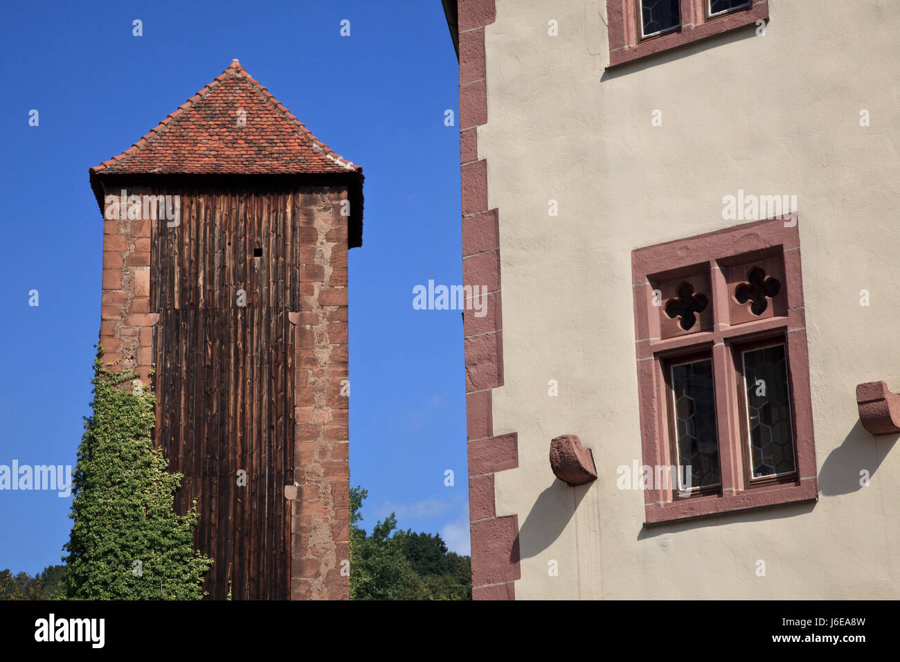 tower historical old town middle ages tree window porthole dormer ...