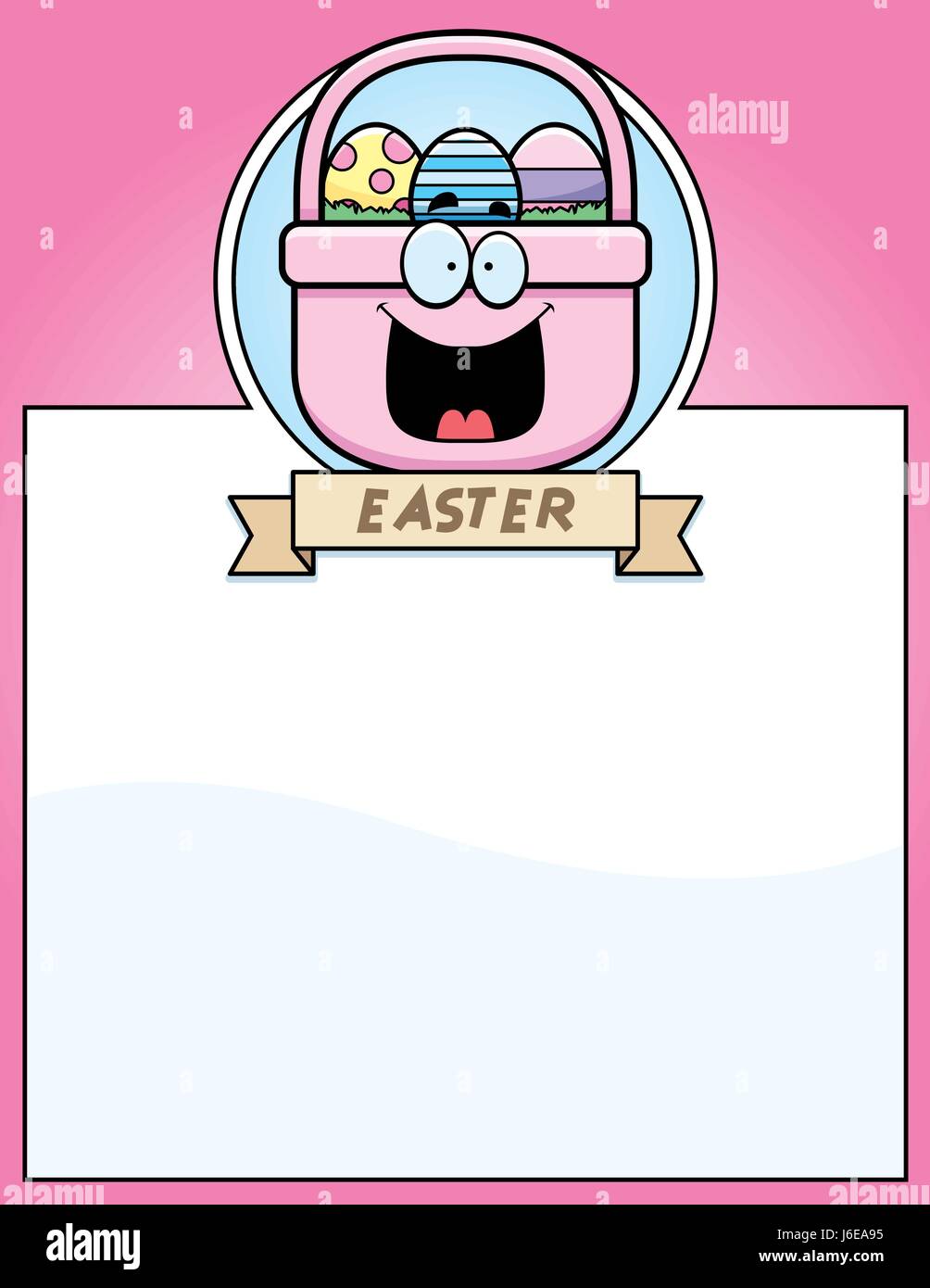 A cartoon illustration of an Easter basket in an Easter themed graphic ...