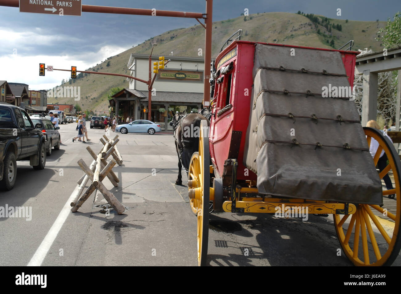 Rear view of stagecoach at Stage Stop, East Broadway South Cache Street ...