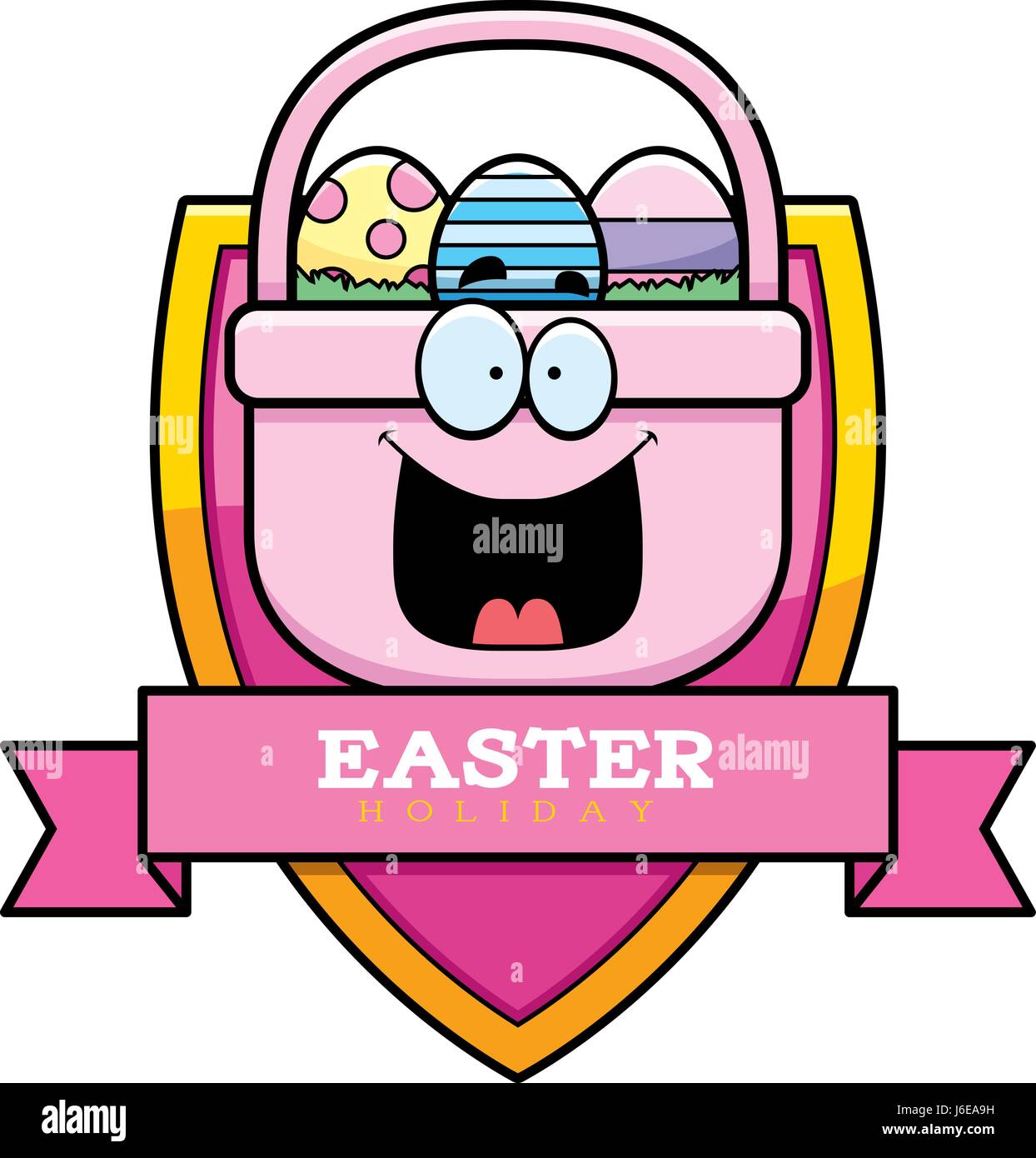 A cartoon illustration of an Easter basket in an Easter themed graphic ...