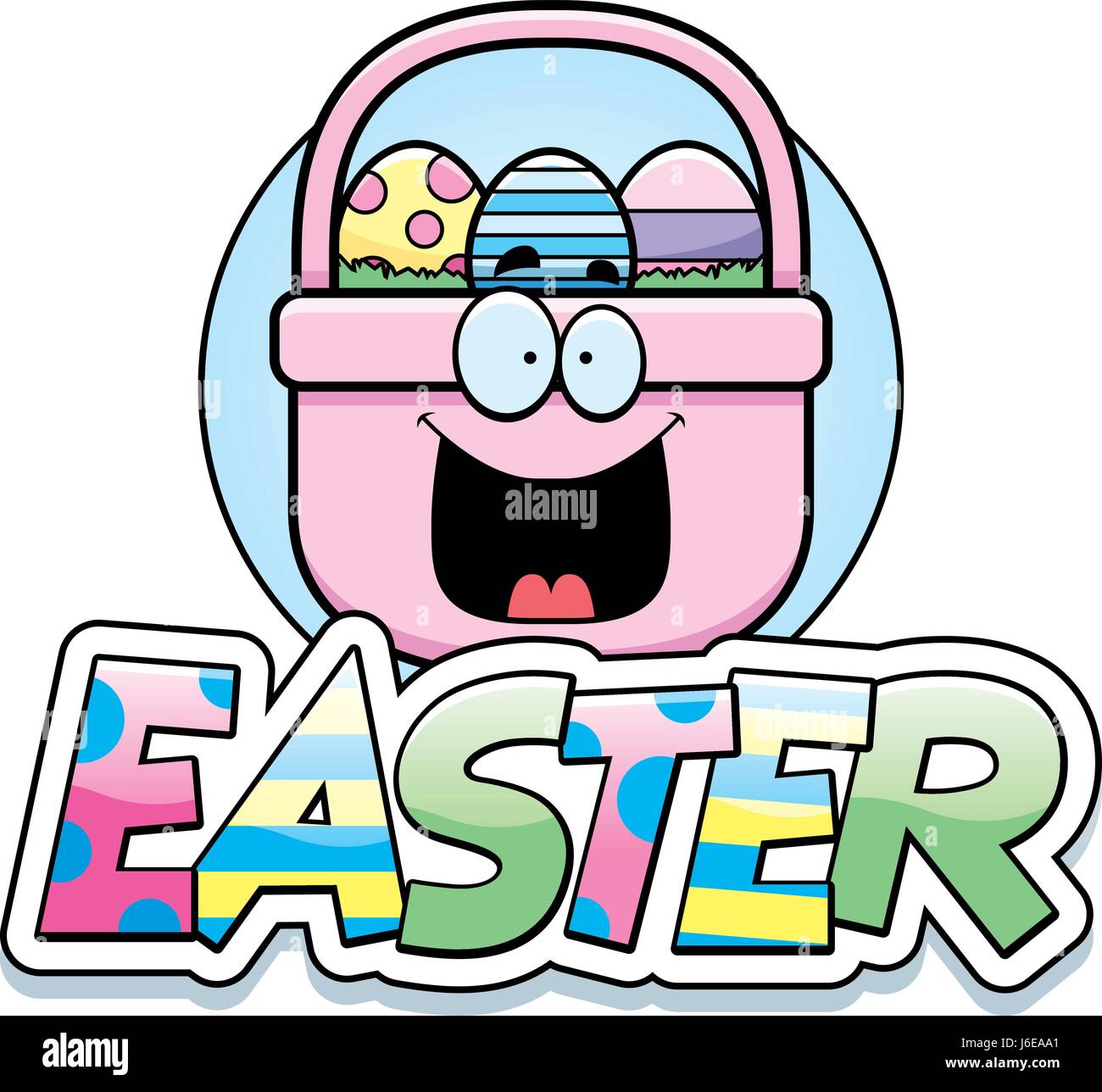 A cartoon illustration of an Easter basket in an Easter themed graphic ...