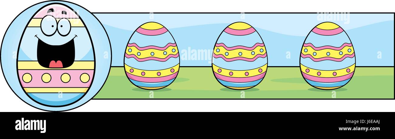 A cartoon illustration of an Easter egg in an Easter themed graphic ...