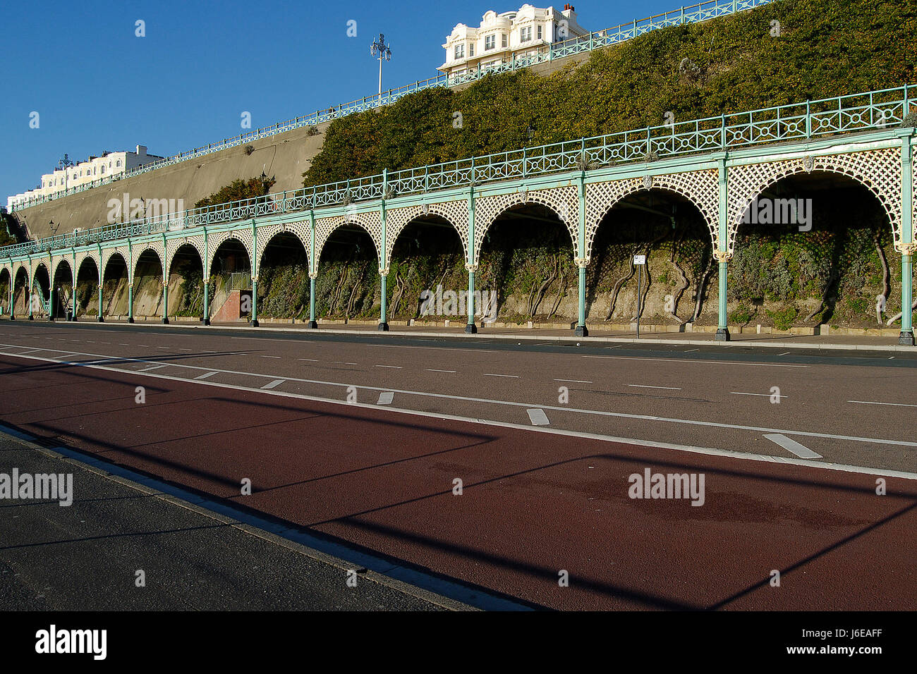 pavement england promenade walkway buildings railing sidewalk ironwork ...