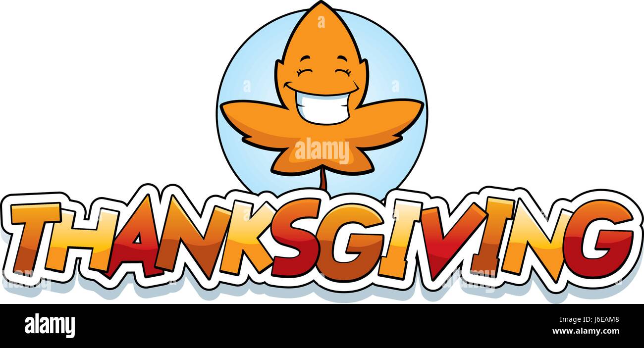 A cartoon illustration of a Thanksgiving graphic with a fall leaf Stock ...