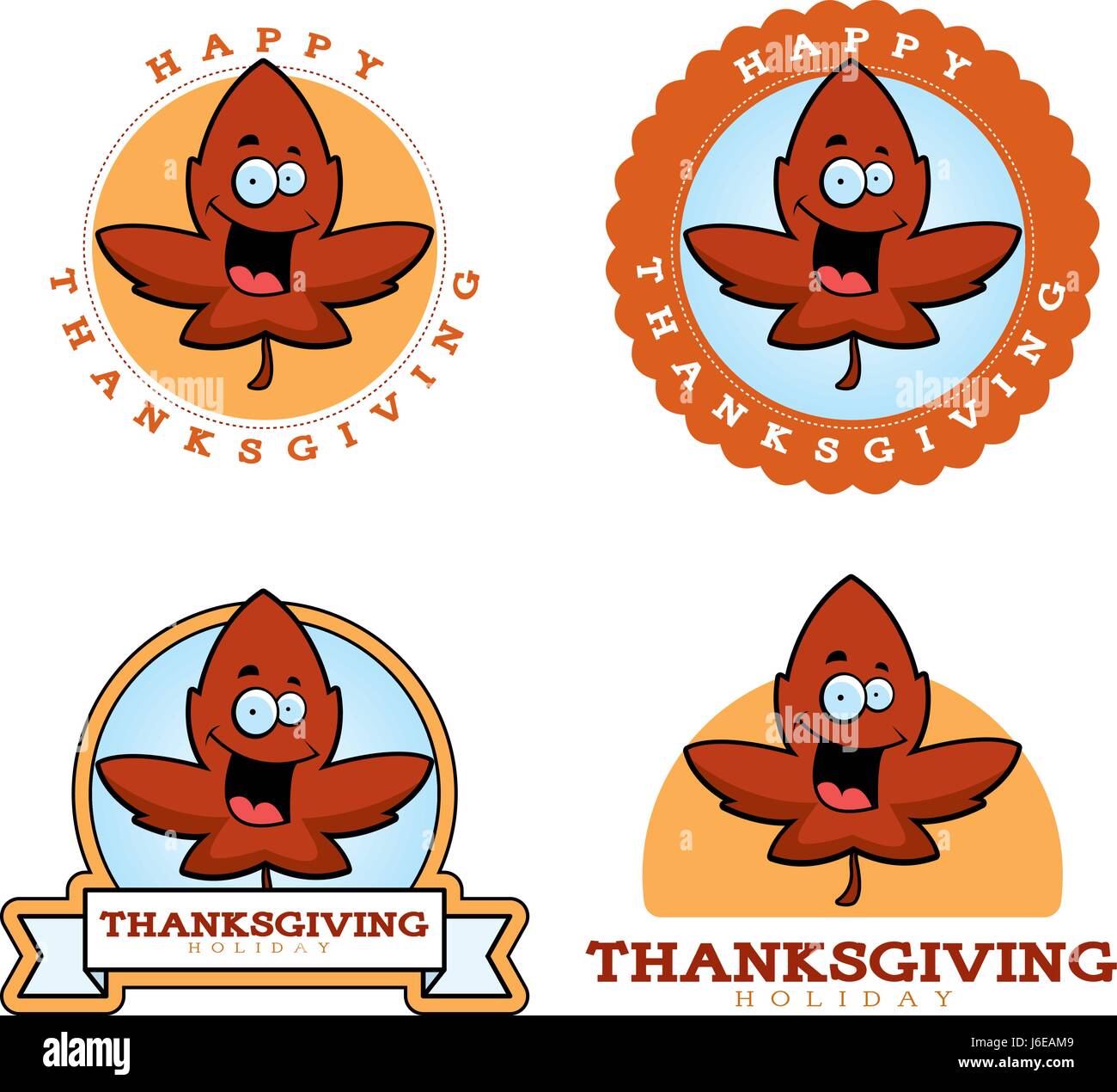 A cartoon illustration of a Thanksgiving graphic with a fall leaf Stock ...