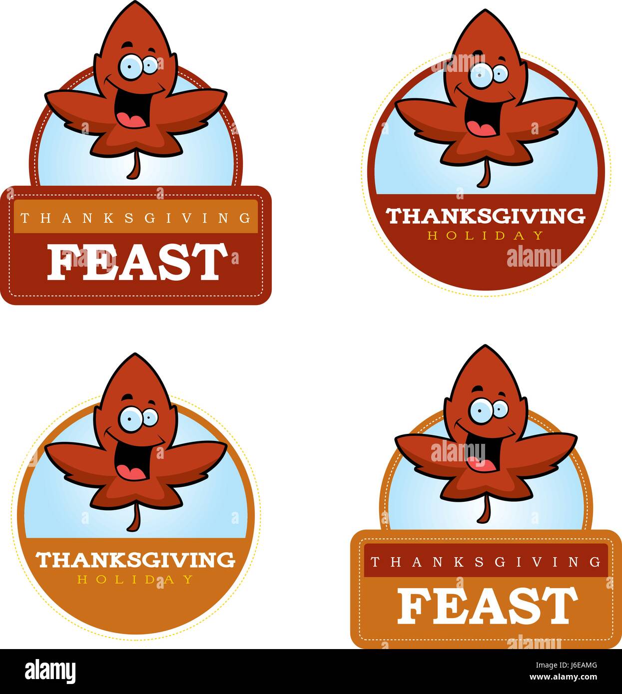 A cartoon illustration of a Thanksgiving graphic with a fall leaf Stock ...