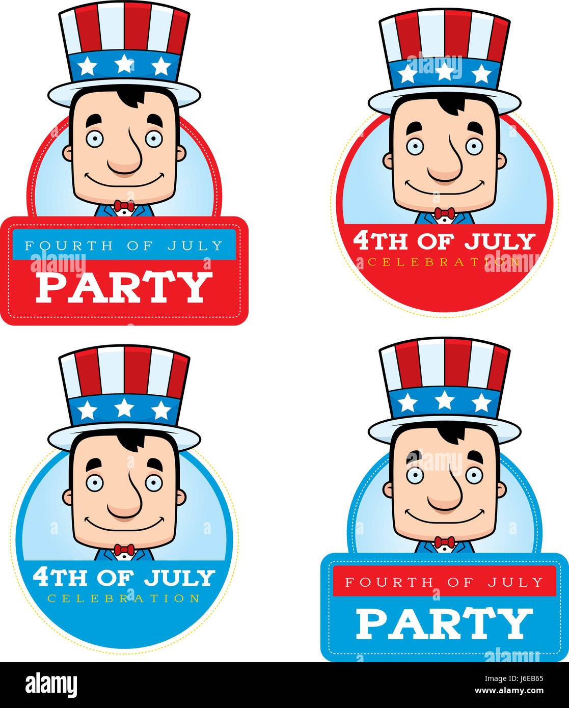 A cartoon illustration of a patriotic man in a 4th of July themed ...