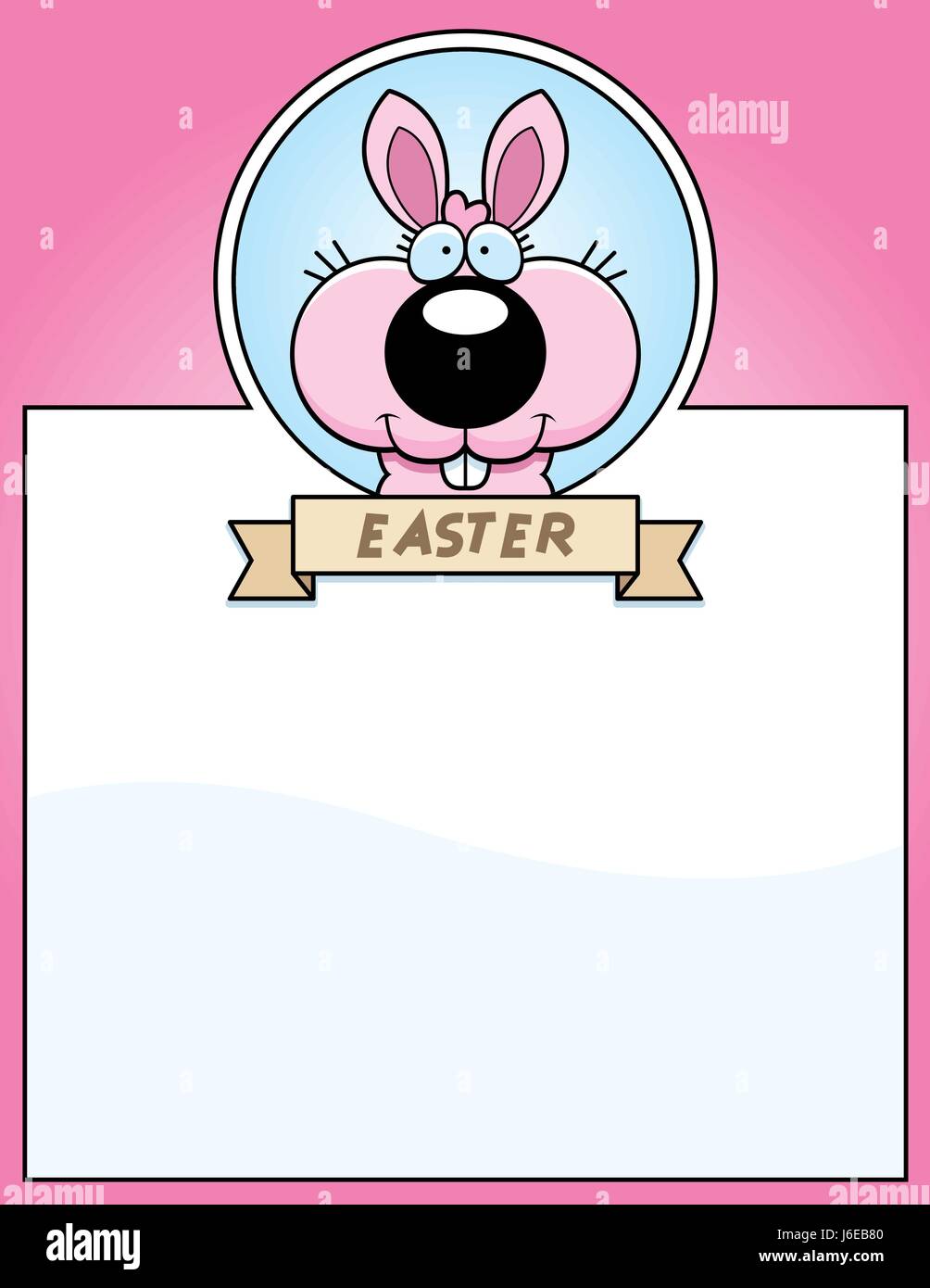 A cartoon illustration of the Easter Bunny in an Easter themed graphic ...