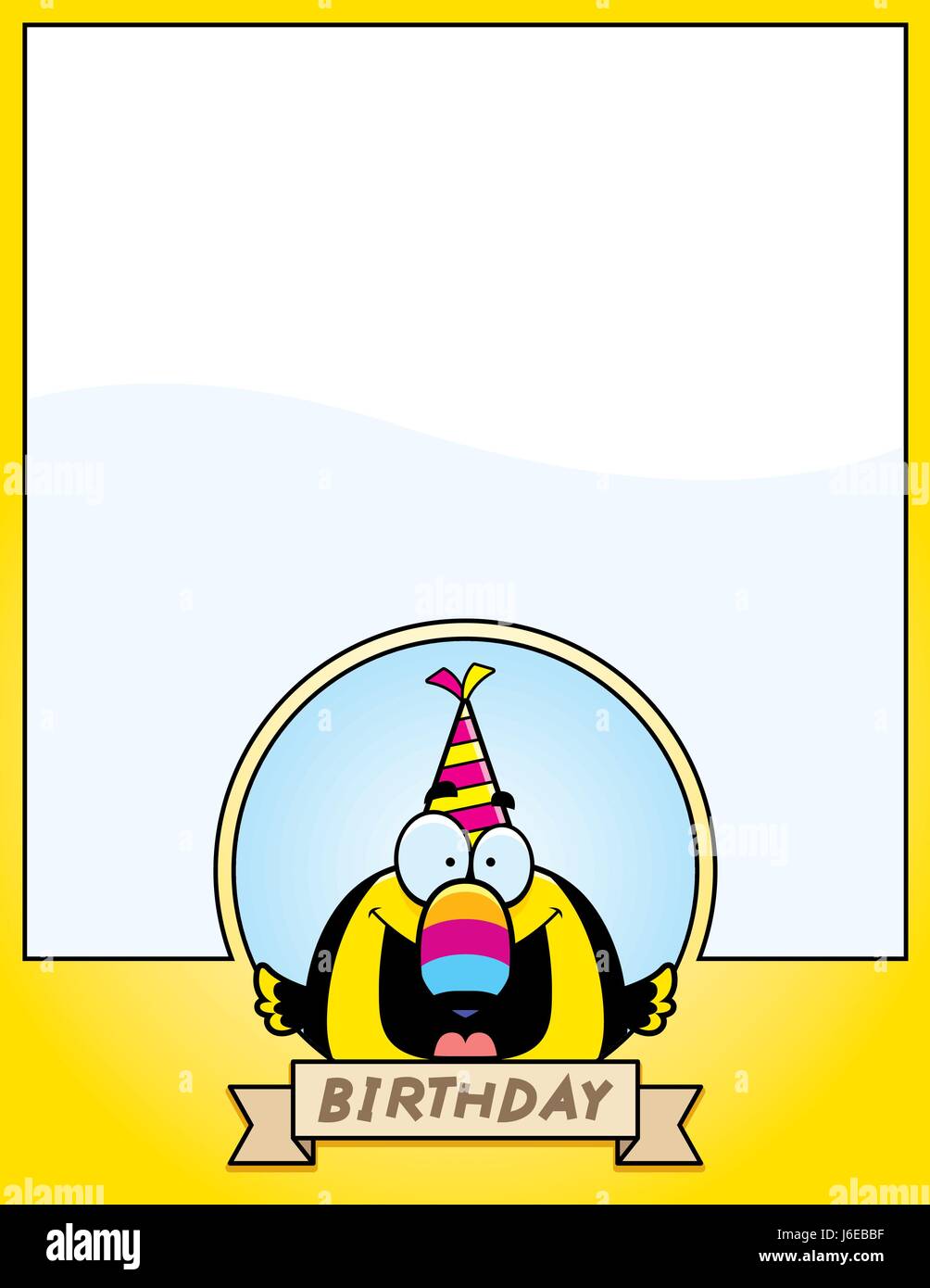 A cartoon illustration of a toucan with a birthday themed graphic Stock ...