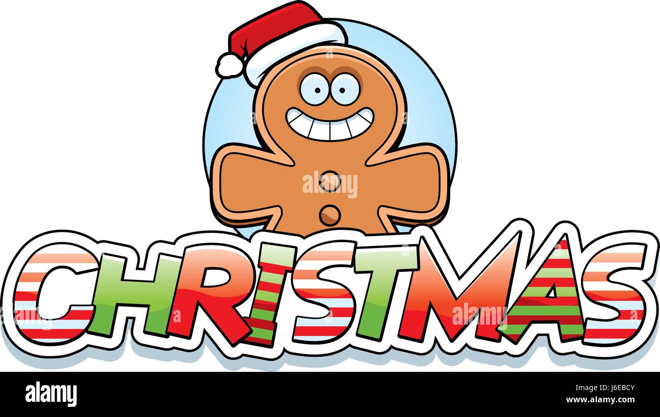 A cartoon illustration of a Christmas graphic with gingerbread man ...