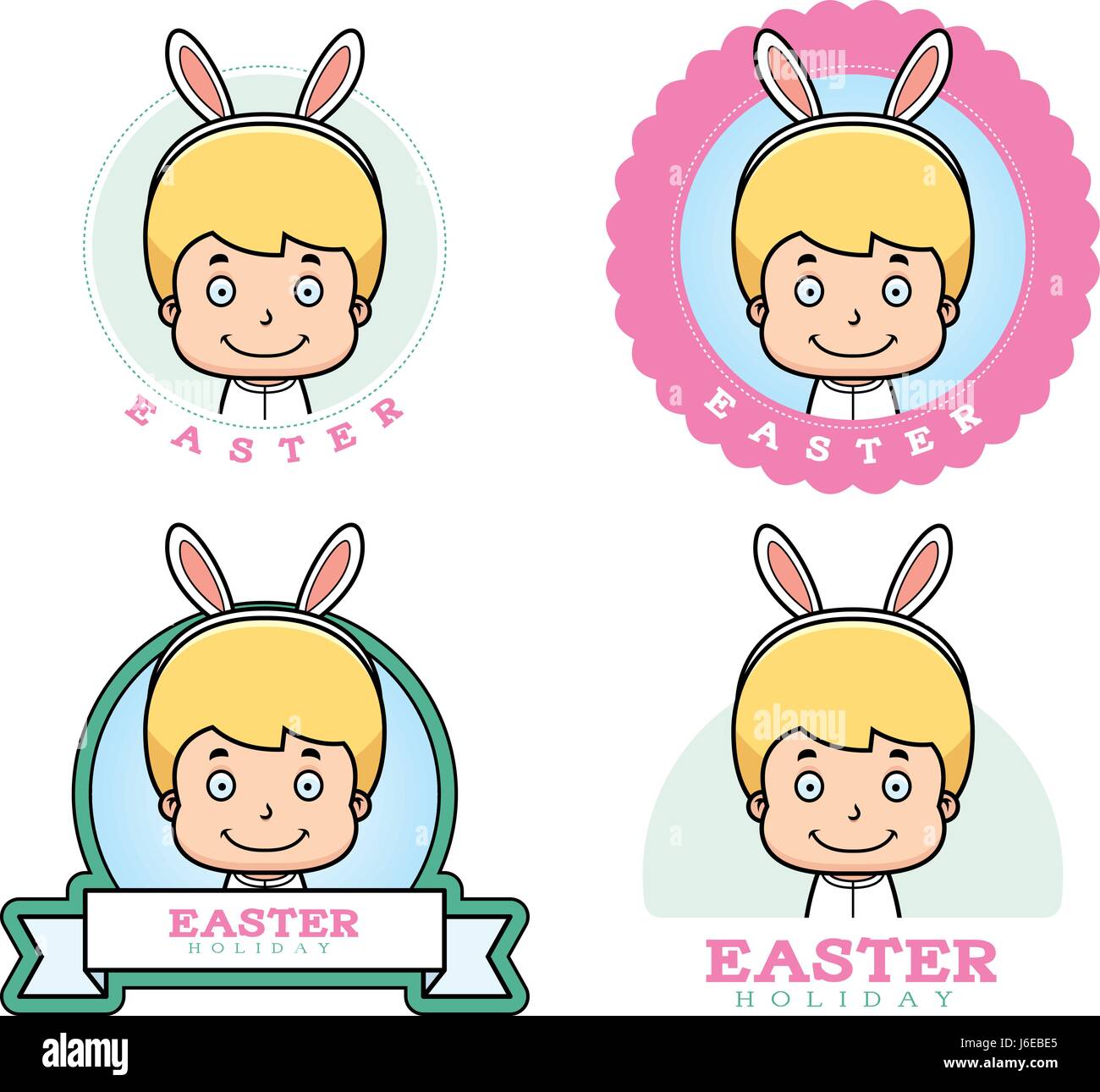 A cartoon illustration of a boy dressed as the Easter Bunny in an ...