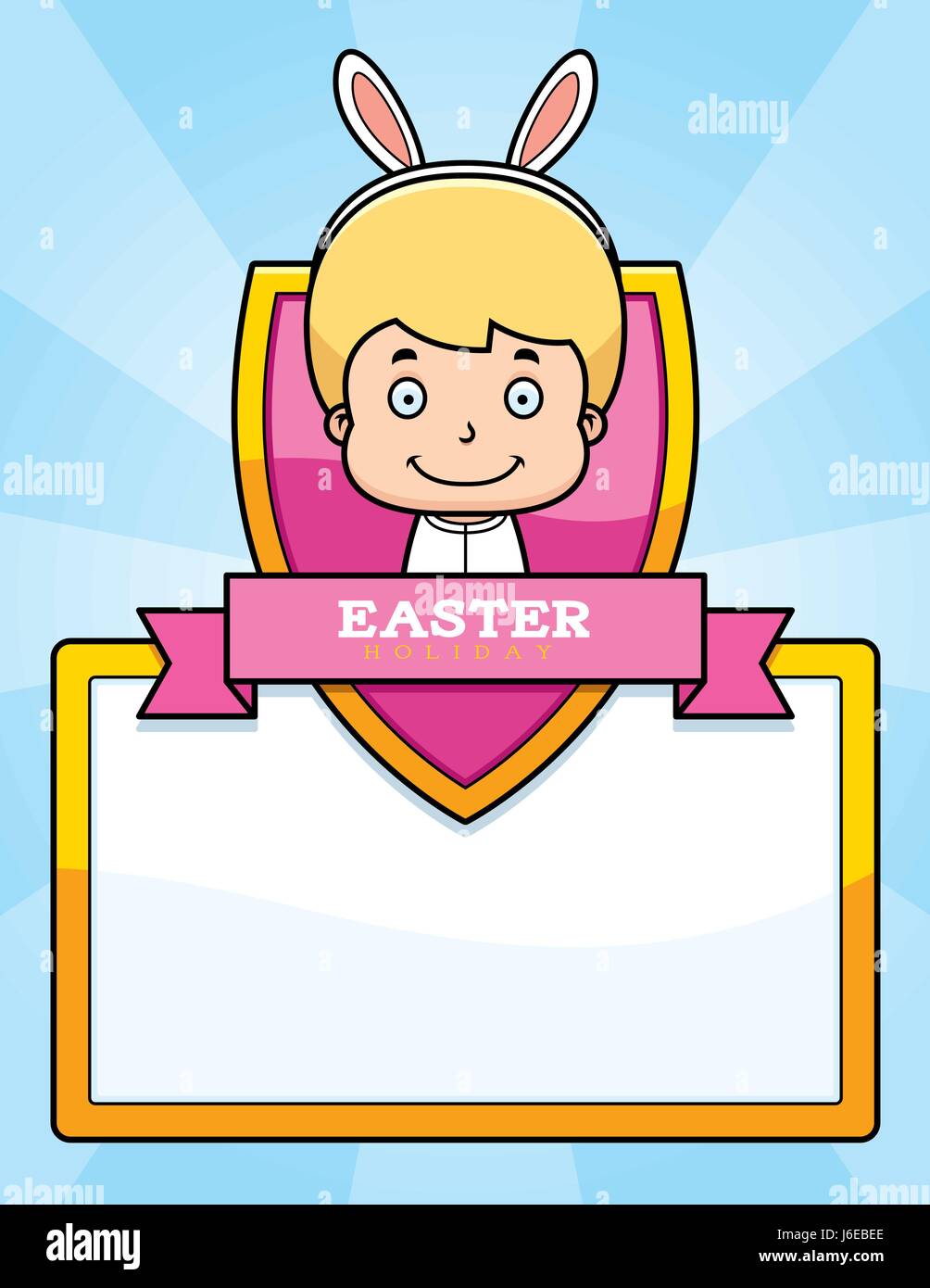 A cartoon illustration of a boy dressed as the Easter Bunny in an ...