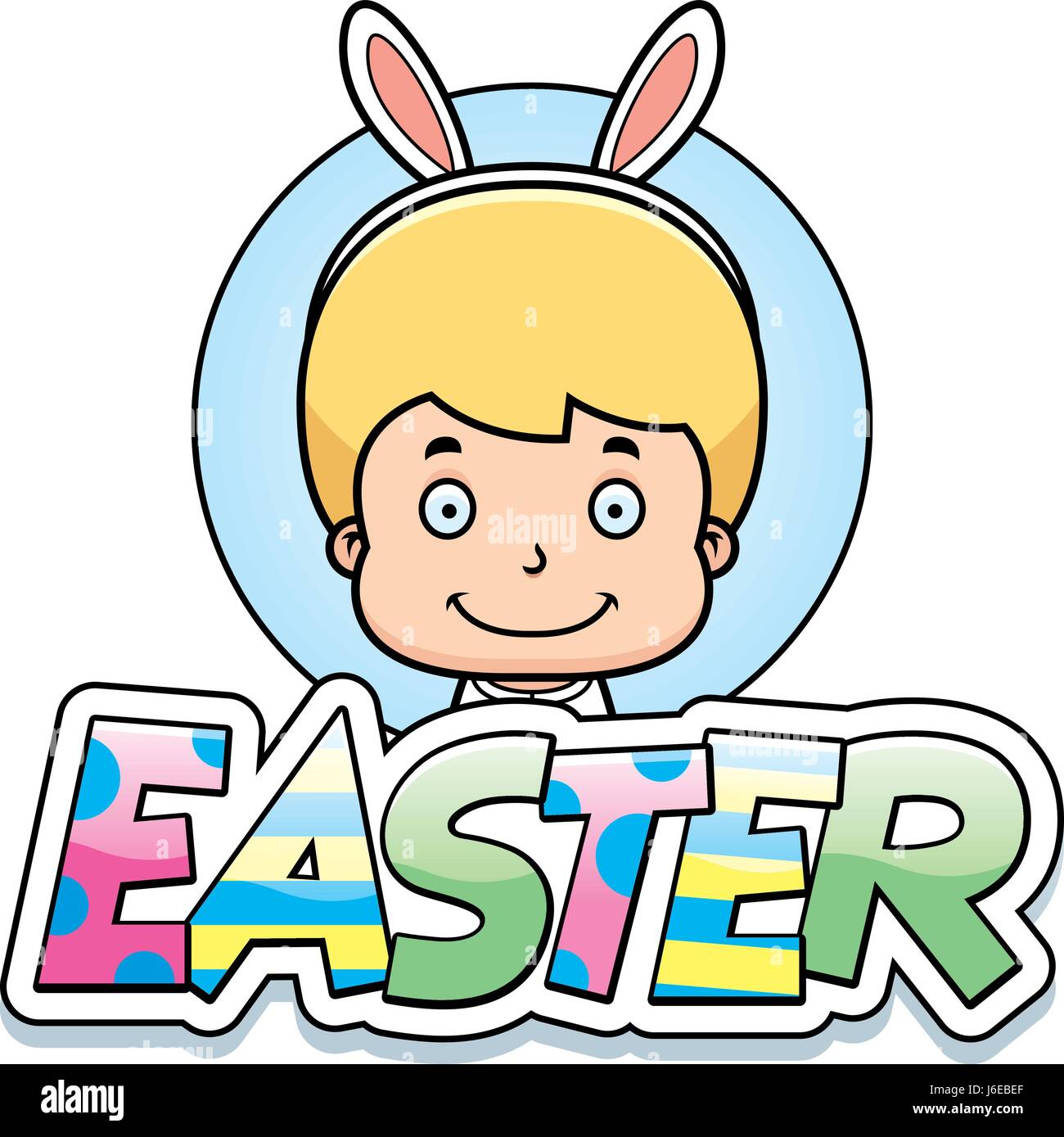 A cartoon illustration of a boy dressed as the Easter Bunny in an ...