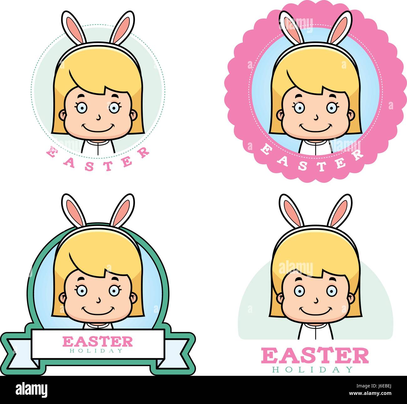 A cartoon illustration of a girl dressed as the Easter Bunny in an ...