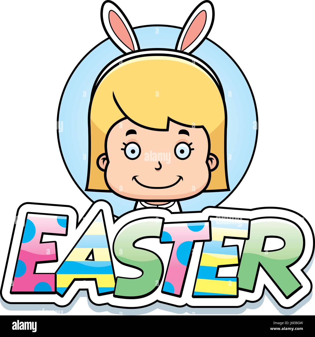 A cartoon illustration of a girl dressed as the Easter Bunny in an ...