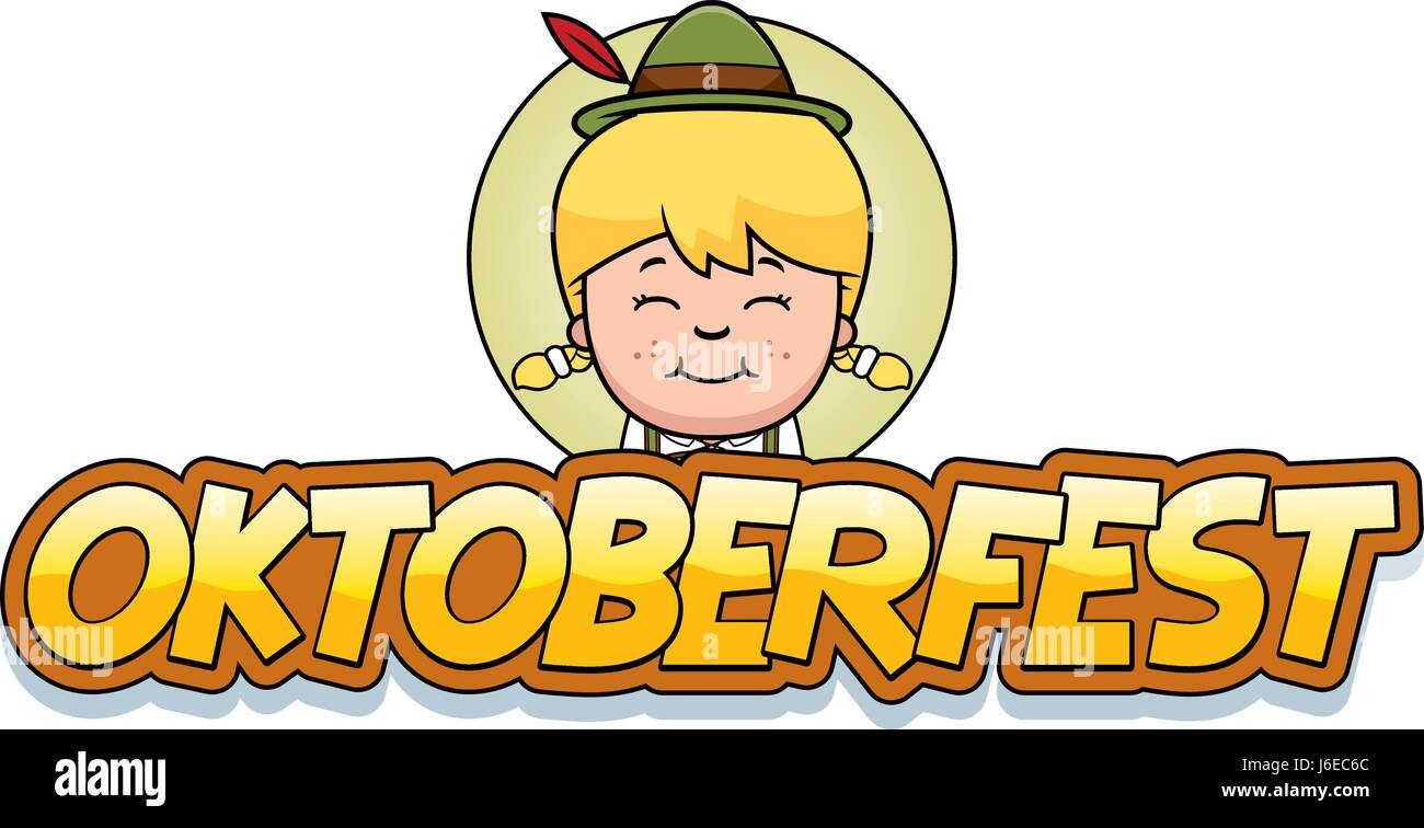 A cartoon illustration of a girl in an Oktoberfest themed graphic Stock ...