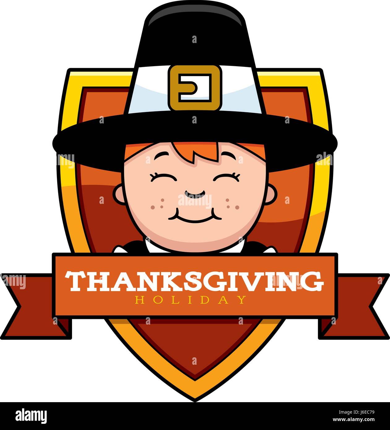 A cartoon illustration of a Thanksgiving graphic with a Pilgrim boy ...