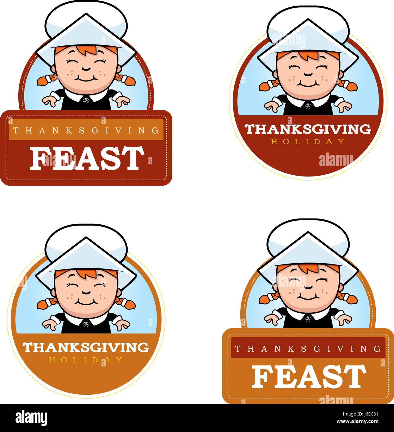 A cartoon illustration of a Thanksgiving graphic with a Pilgrim girl ...