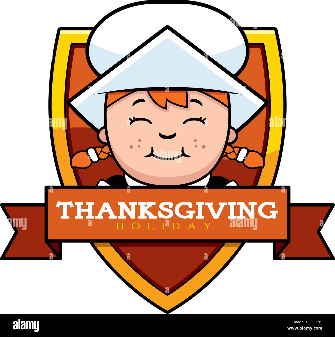 A cartoon illustration of a Thanksgiving graphic with a Pilgrim girl ...
