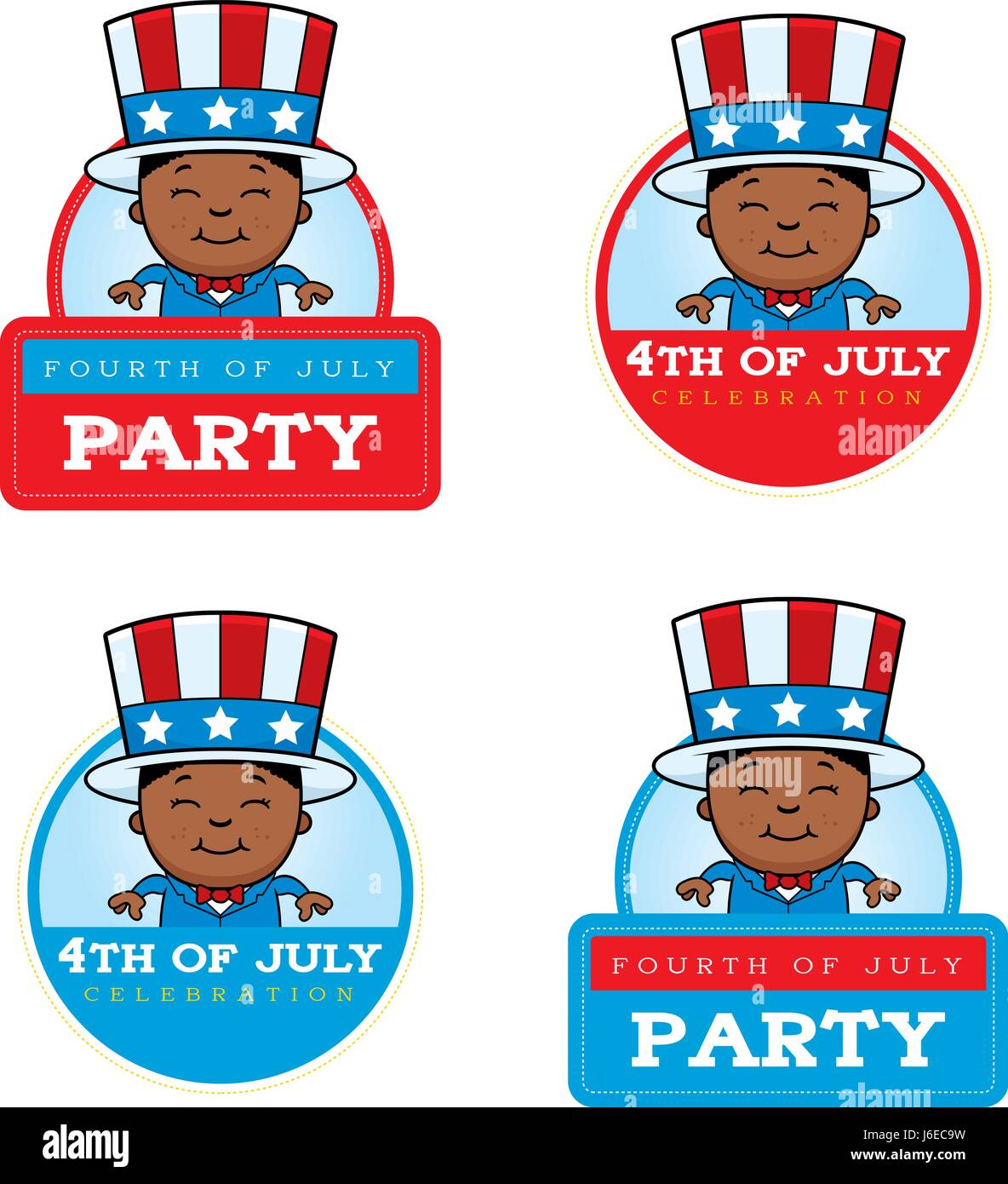 A cartoon illustration of a patriotic boy in a 4th of July themed ...