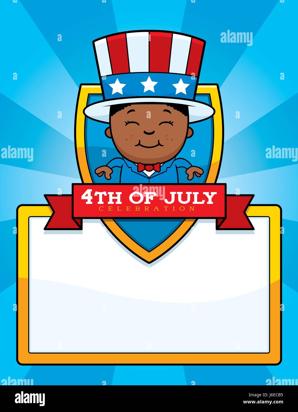 A cartoon illustration of a patriotic boy in a 4th of July themed ...