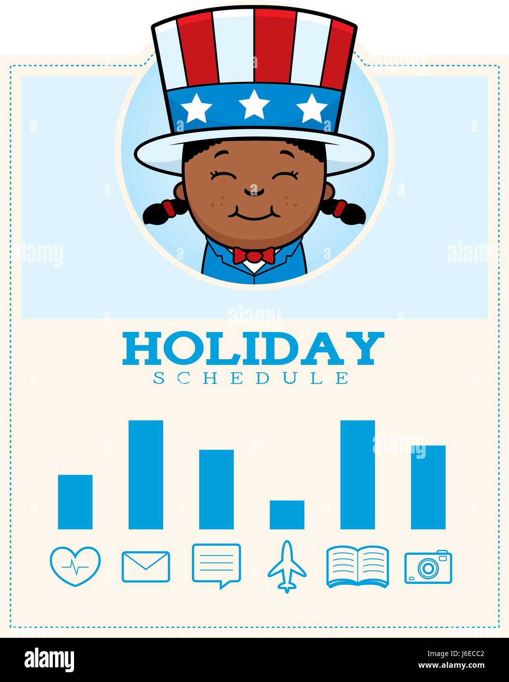 A cartoon illustration of a patriotic girl in a 4th of July themed ...
