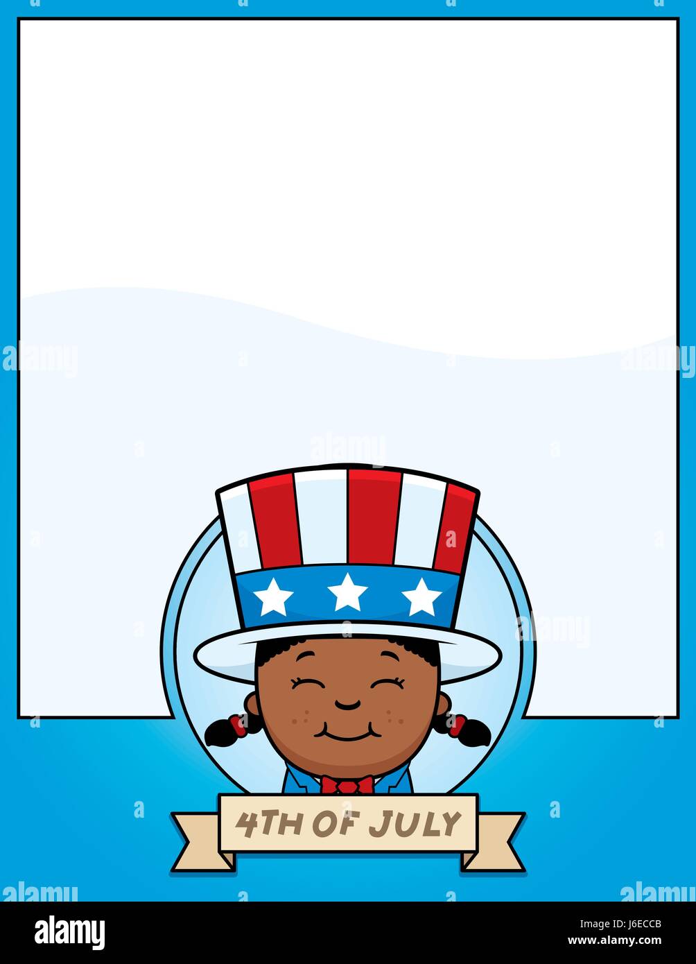 A cartoon illustration of a patriotic girl in a 4th of July themed ...