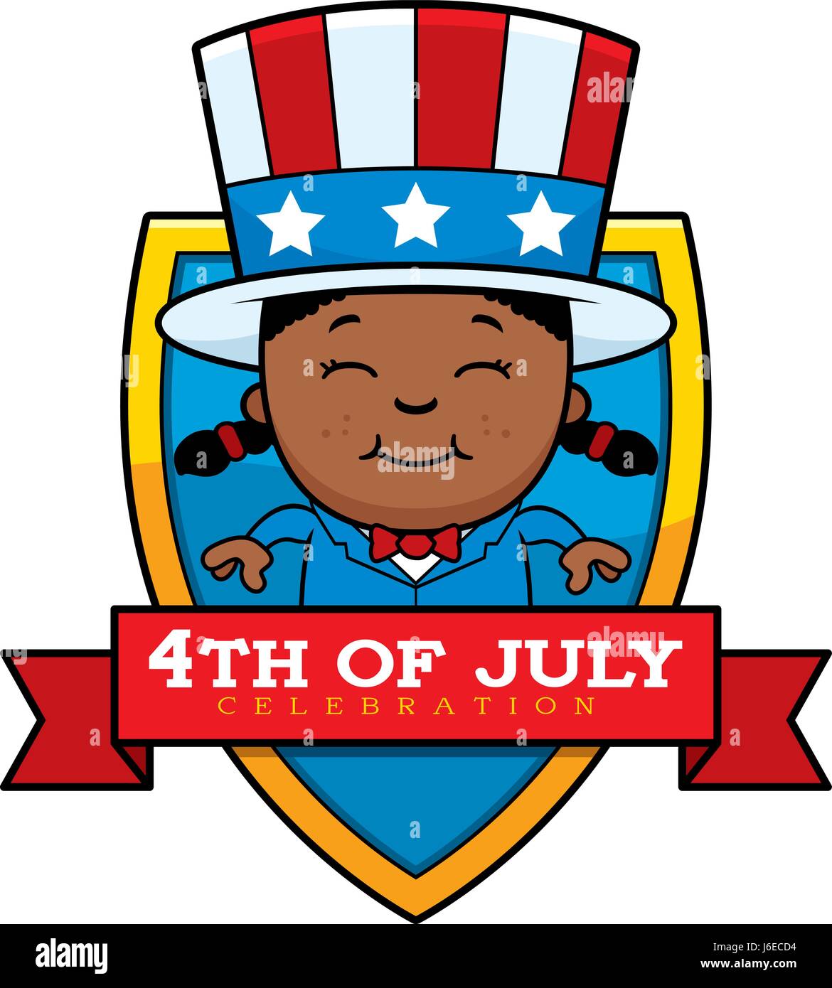 A cartoon illustration of a patriotic girl in a 4th of July themed ...