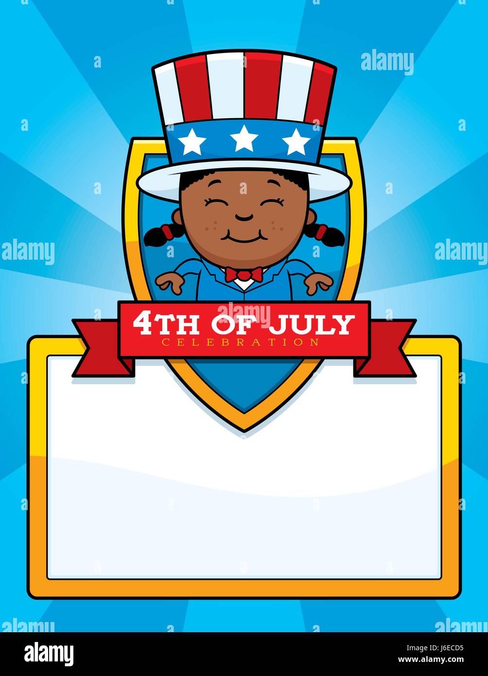 A cartoon illustration of a patriotic girl in a 4th of July themed ...