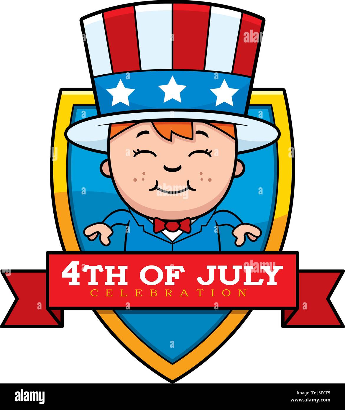 A cartoon illustration of a patriotic boy in a 4th of July themed ...