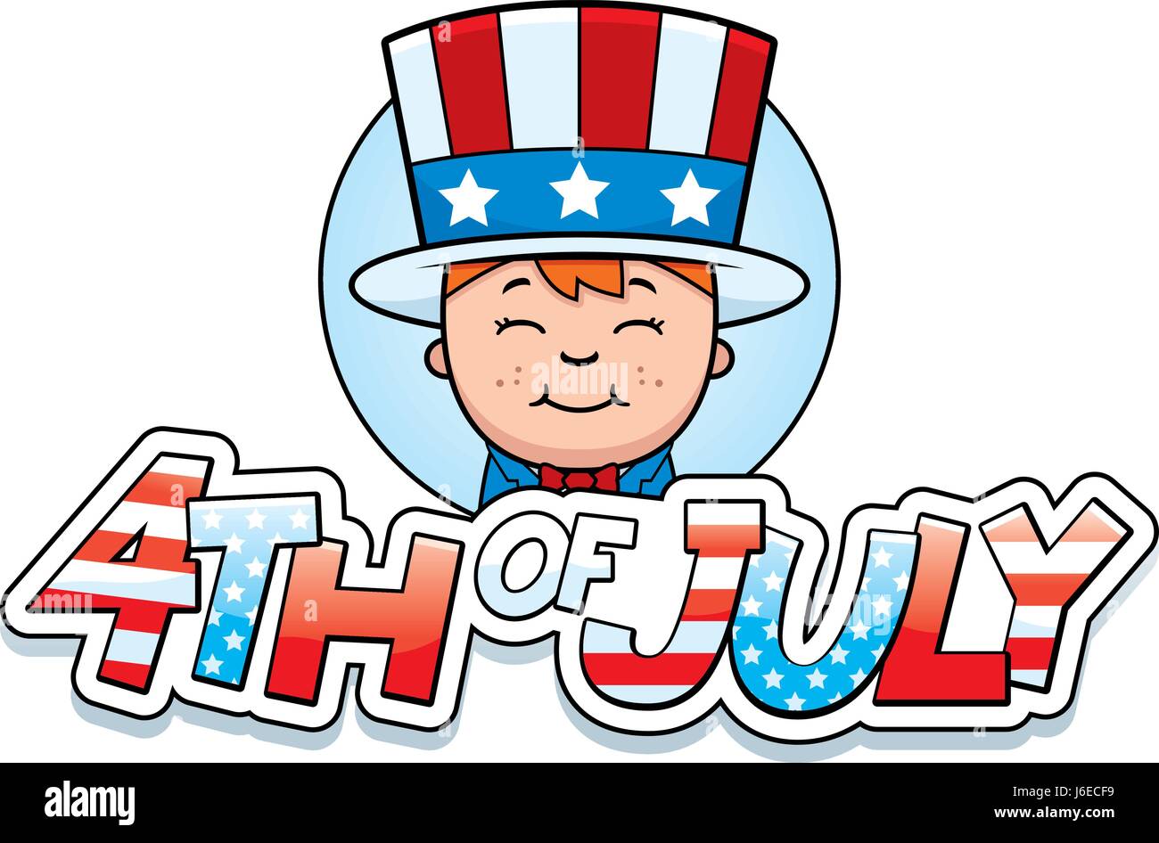 A cartoon illustration of a patriotic boy in a 4th of July themed ...