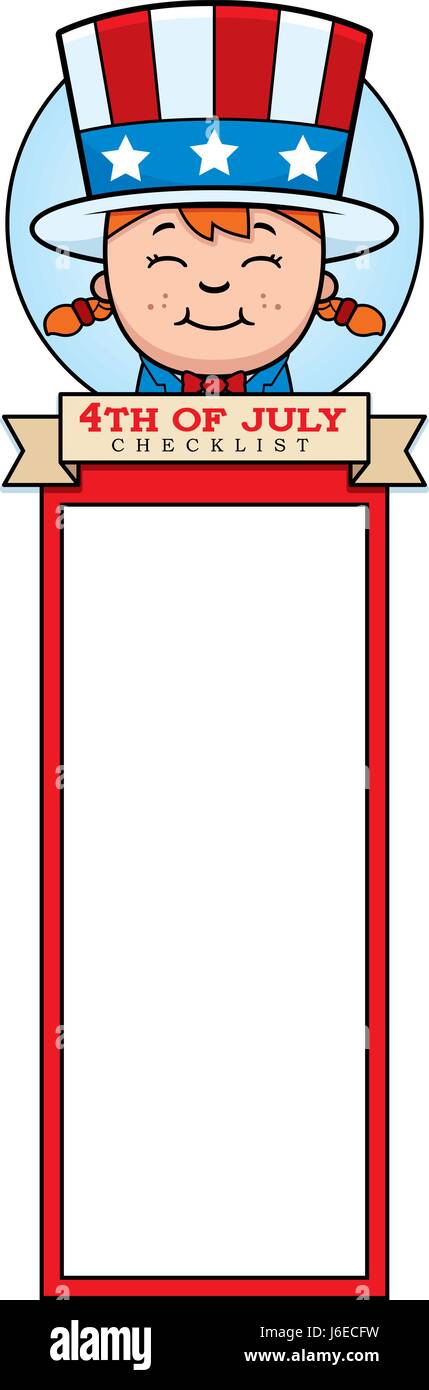 A cartoon illustration of a patriotic girl in a 4th of July themed ...