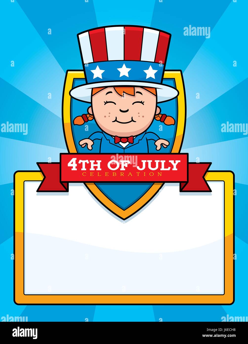 A cartoon illustration of a patriotic girl in a 4th of July themed ...