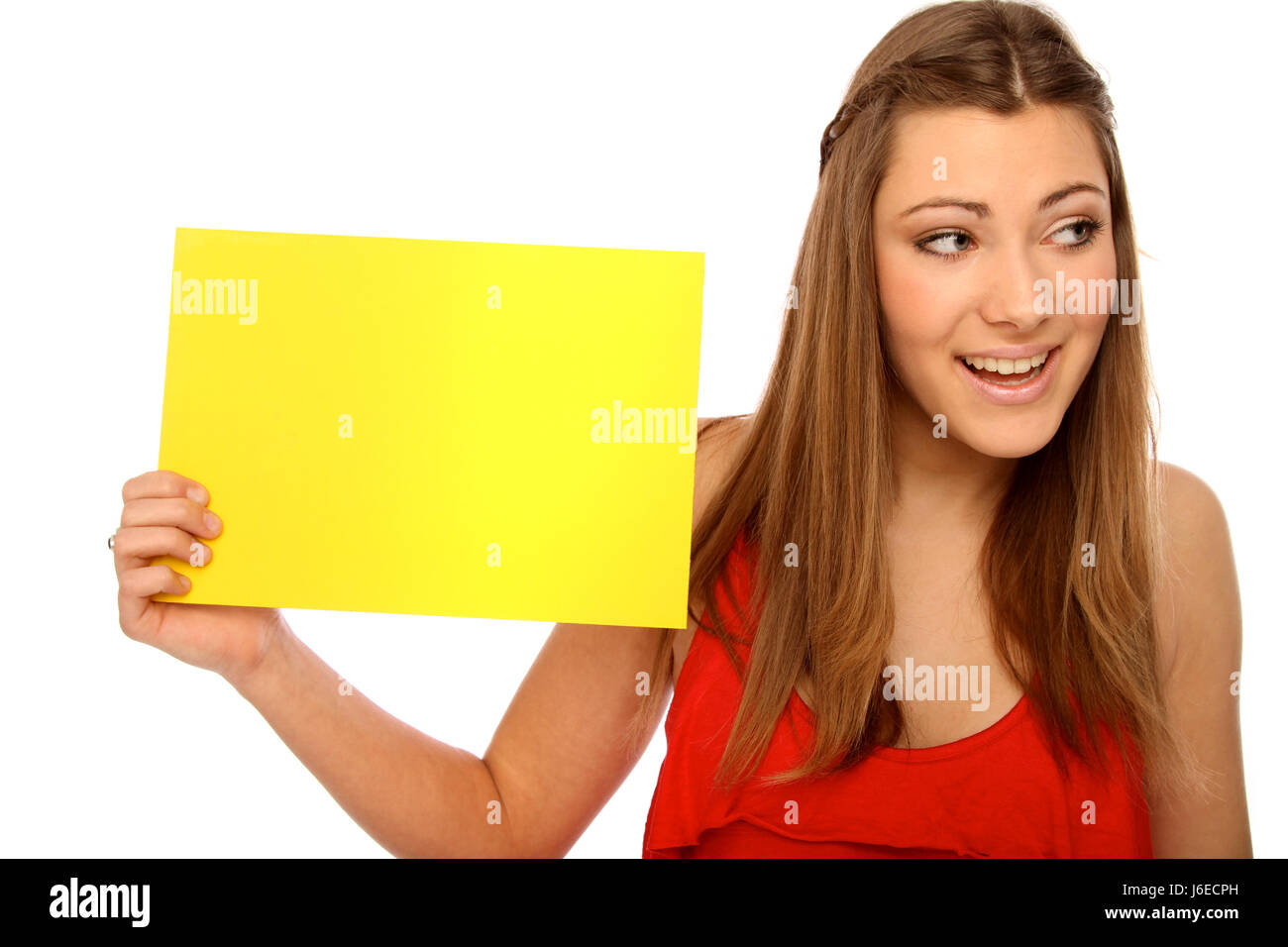 woman sign signal blue standing offer red girl girls publicity ...